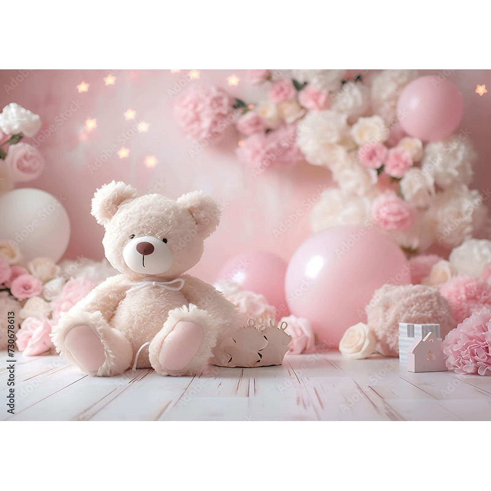 Pink Bear Digital Background for Baby Birthday Cake Smash Studio ...