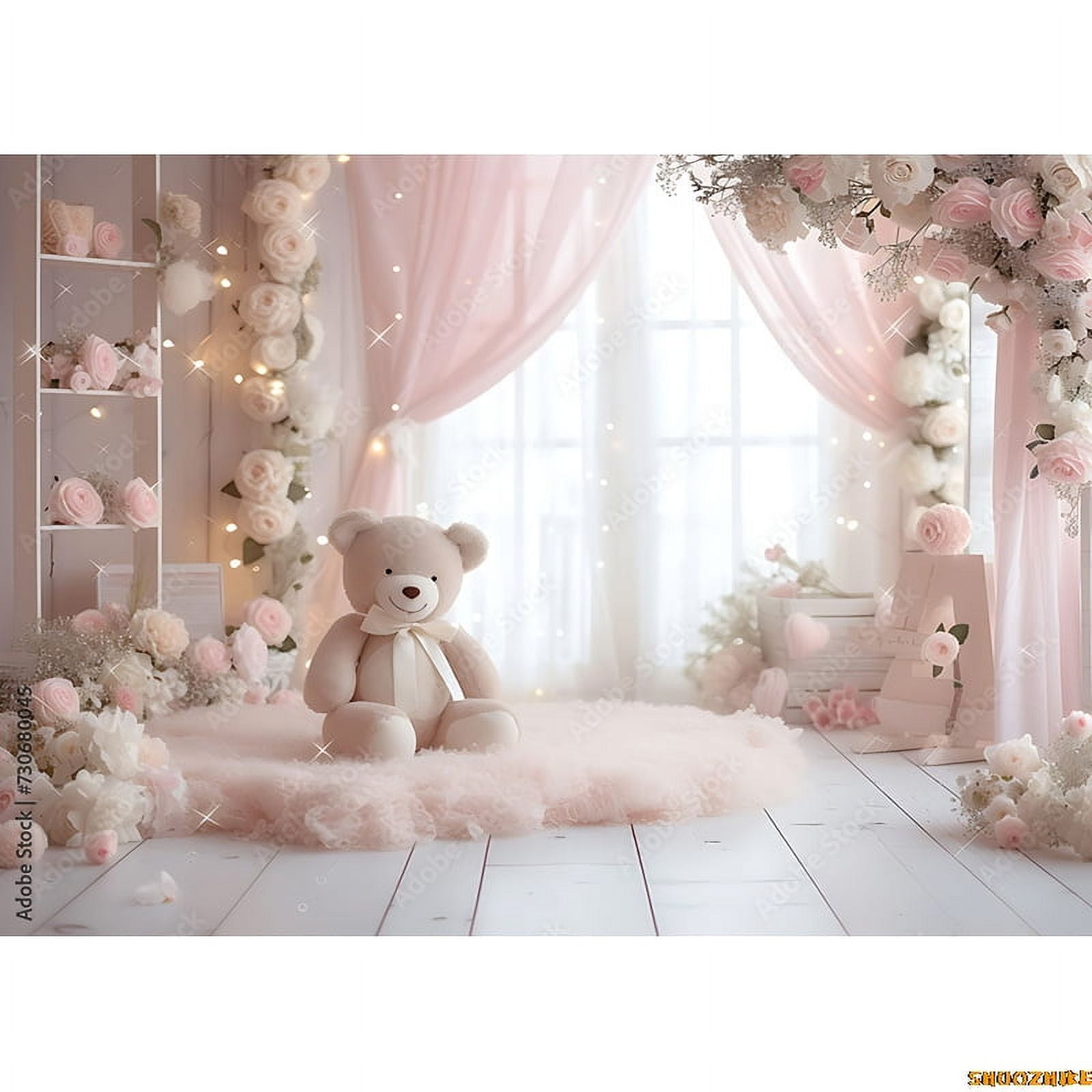 Pink Bear Digital Background for Baby Birthday Cake Smash Studio ...