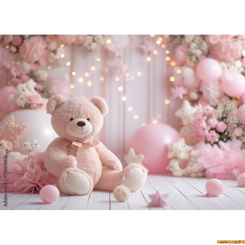 Pink Bear Digital Background for Baby Birthday Cake Smash Studio ...