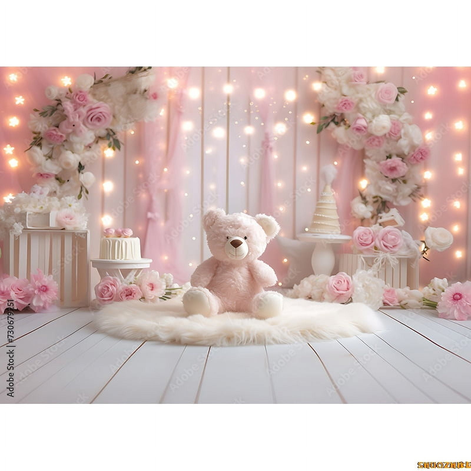 Pink Bear Digital Background for Baby Birthday Cake Smash Studio ...