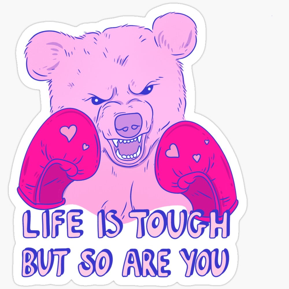 Pink Bear With Boxing Gloves - Fight Me Attitude Sticker Phone Decal ...
