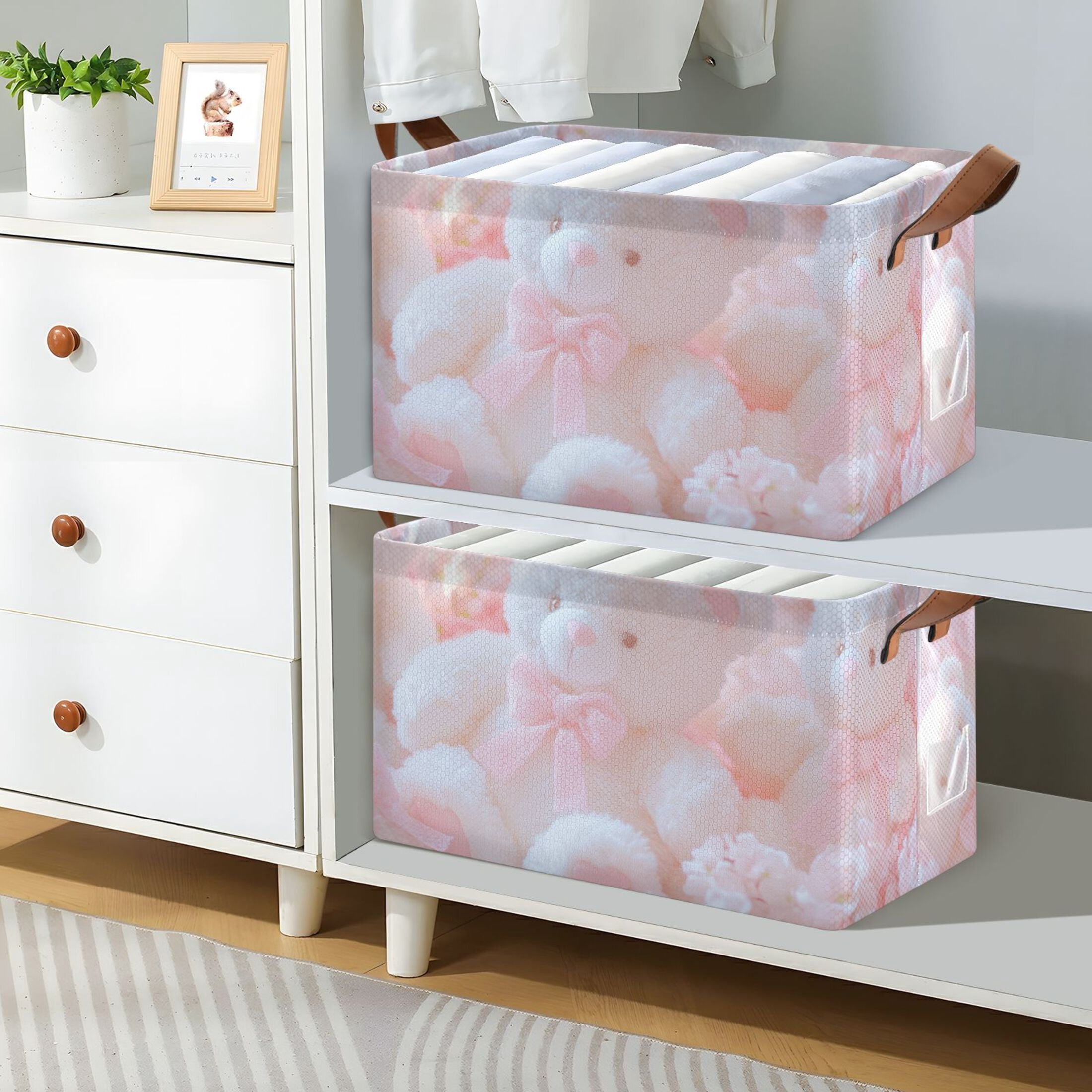 Pink Bears Bows Foldable Storage Large Fabric Storage Baskets Organizer ...
