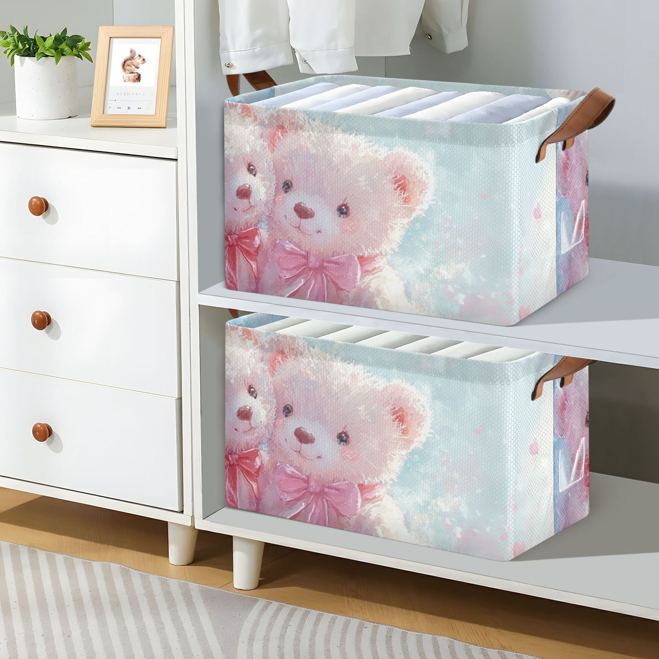 Pink Bears Hearts Foldable Storage Large Fabric Storage Baskets ...