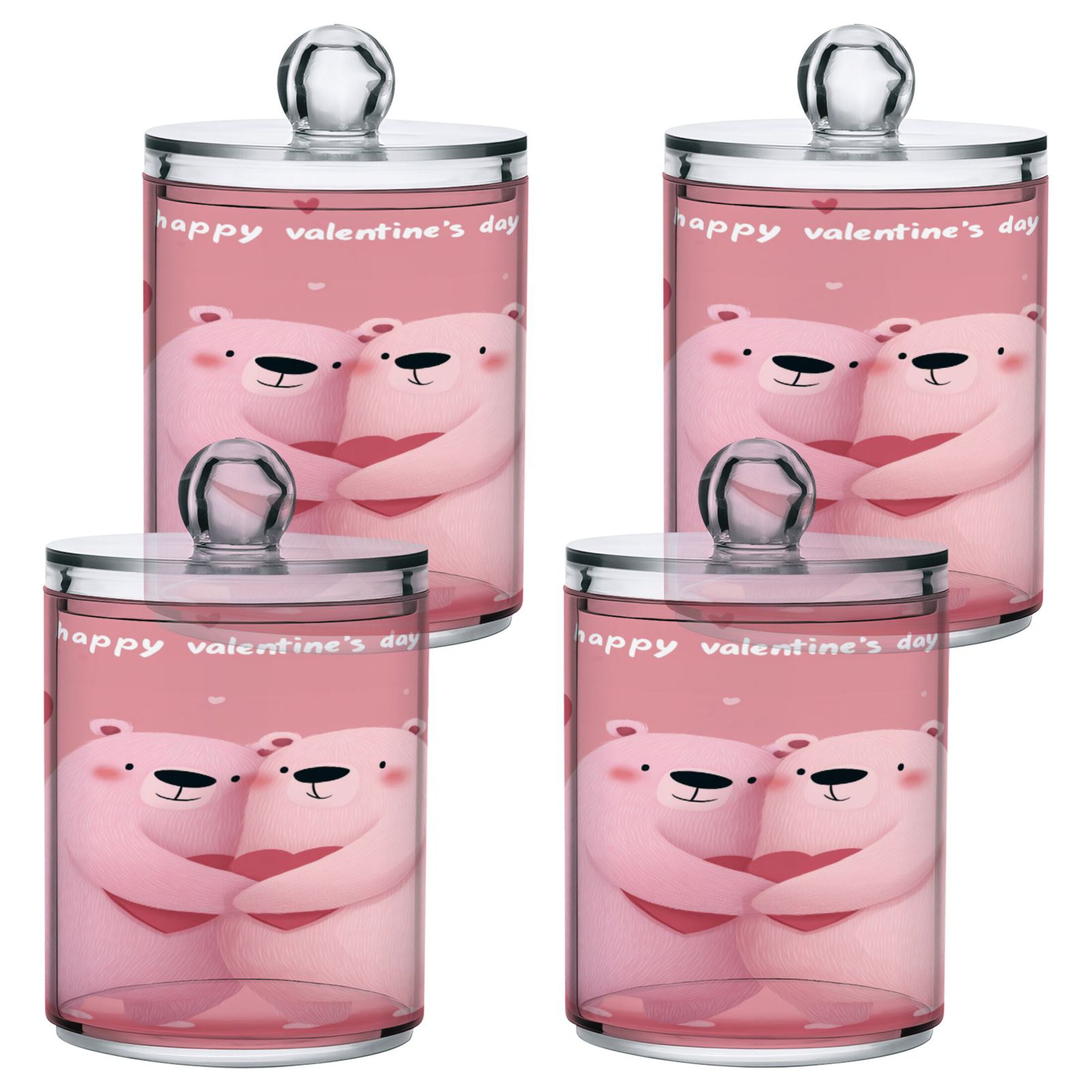 Pink Bears in Love Valentine Translucent Plastic Cans Storage Canisters ...