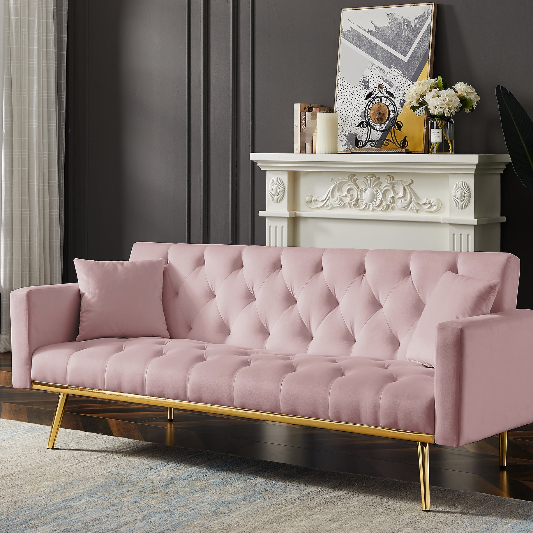 Pink Bed With Soft Fabric, Converts Easily For Guests Convertible Bed ...