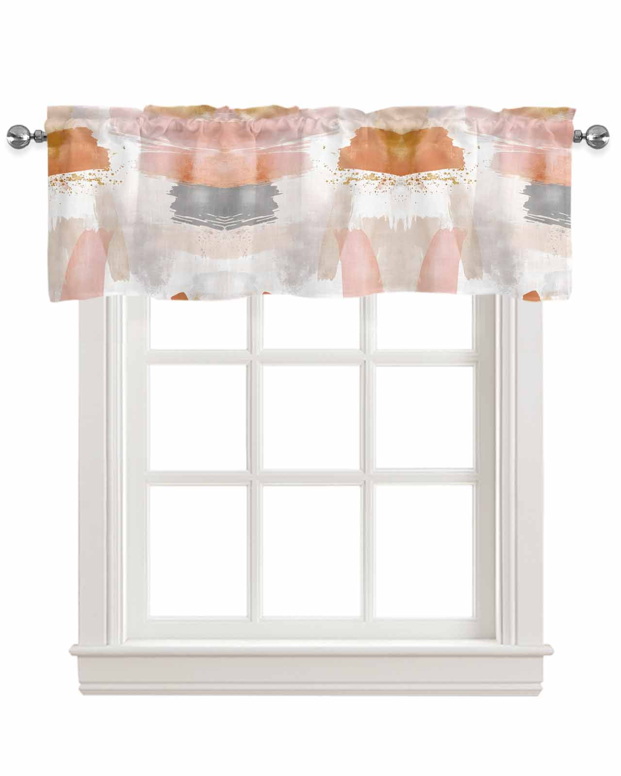 Pink Beige Color Block Kitchen Valances for Windows Farmhouse Linen ...