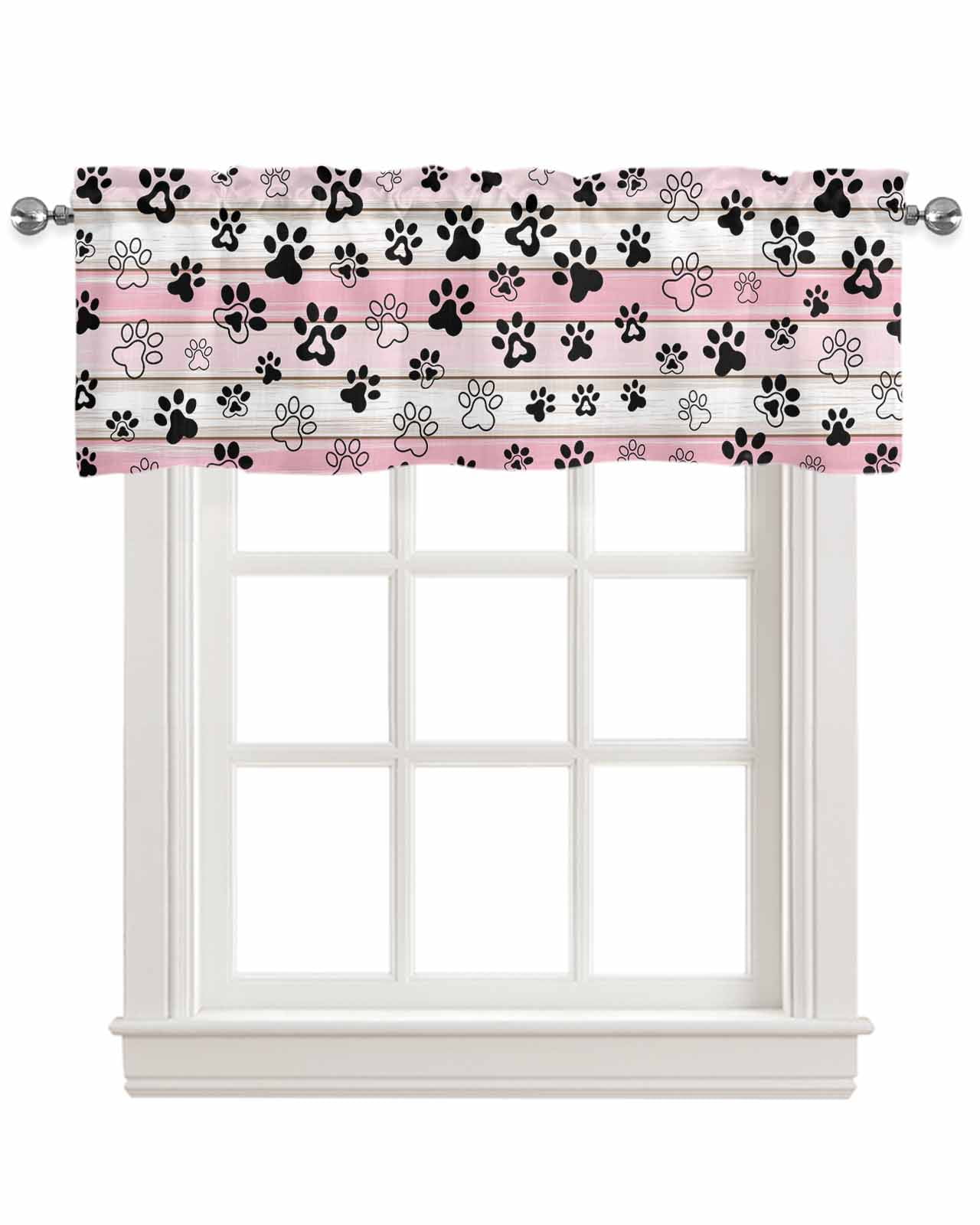 Pink Beige Paw Print Kitchen Valances for Windows Farmhouse Linen ...