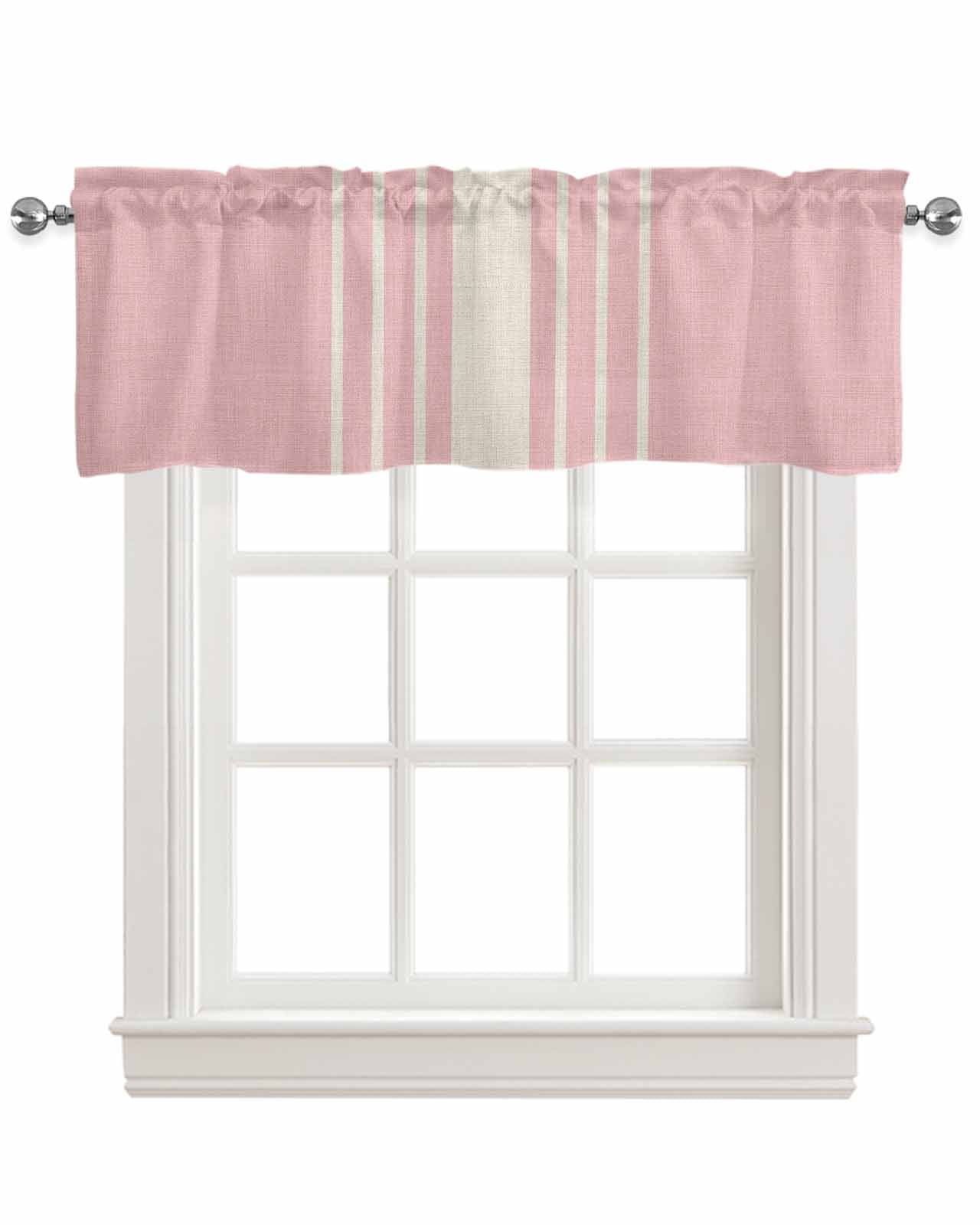 Pink Beige Striped Kitchen Valances for Windows Farmhouse Linen Window ...