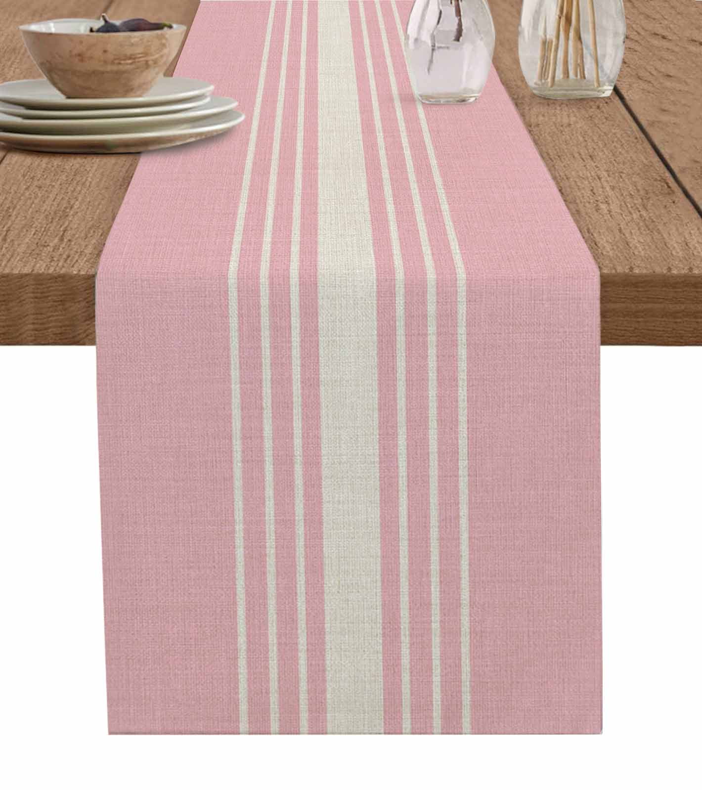 Pink Beige Striped Table Runners 60 Inches Long, Cotton Linen Fabric ...