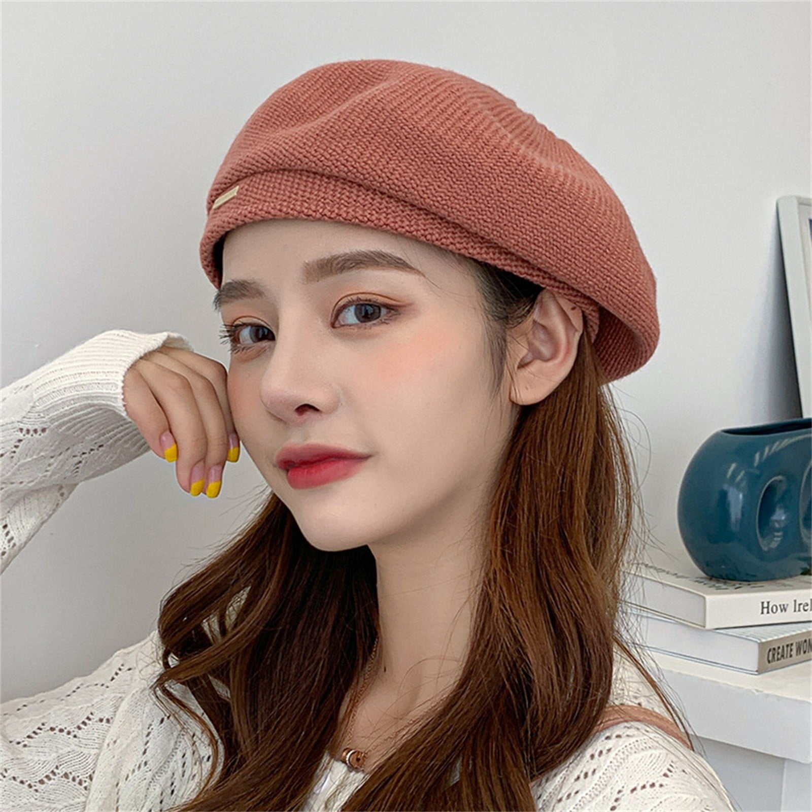 Pink Berets New Casual Versatile Solid Colour Wool Knitted Beret ...