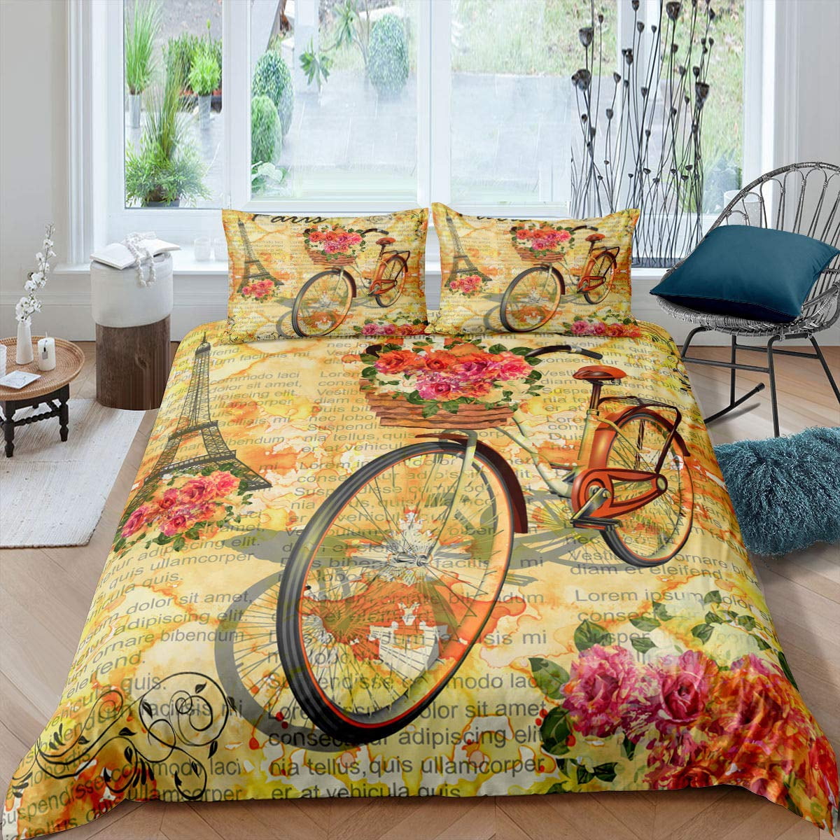 Pink Bicycle Duvet Cover For Women Twin Full King Size Roses Flower ...