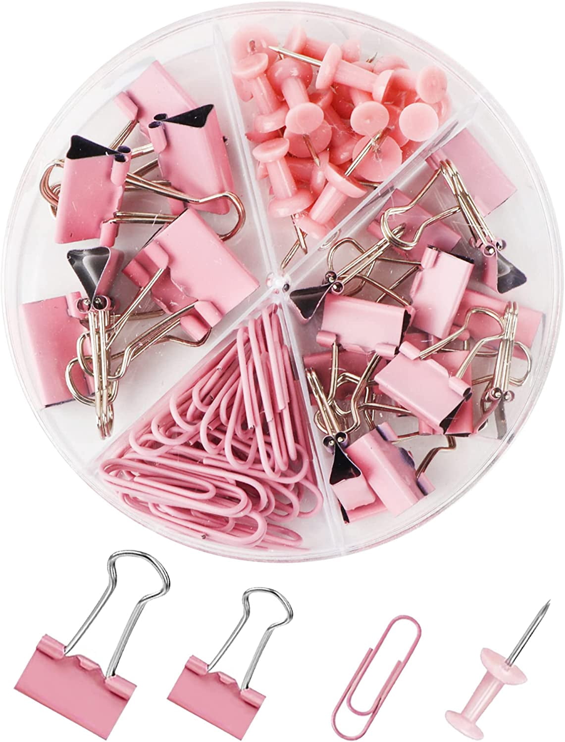 Pink Binder Clips, Paper Clips, Push Pins Sets, Durable and Rustproof ...