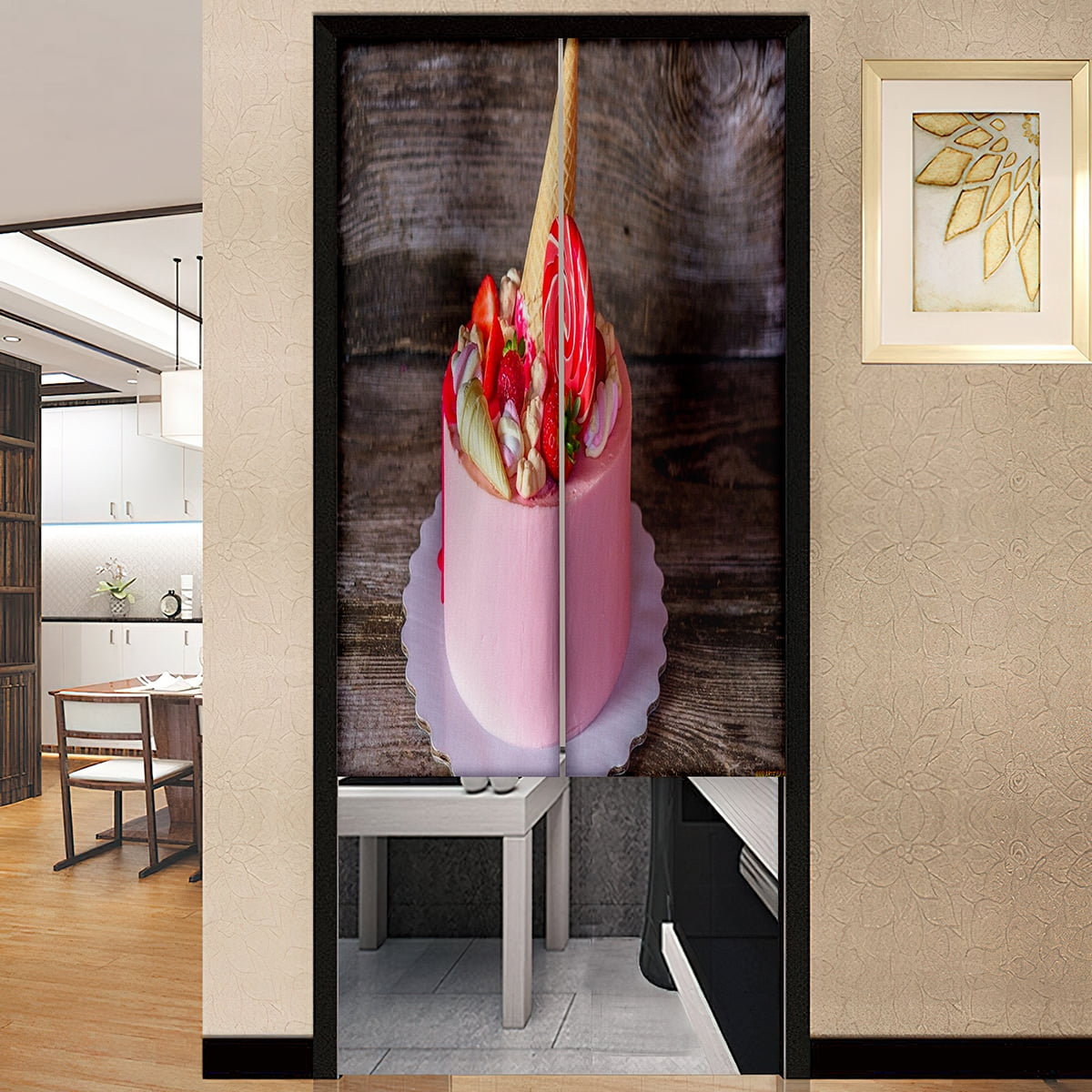 Pink Birthday Cake Print Door Curtain Traditional Chinese Panel ...