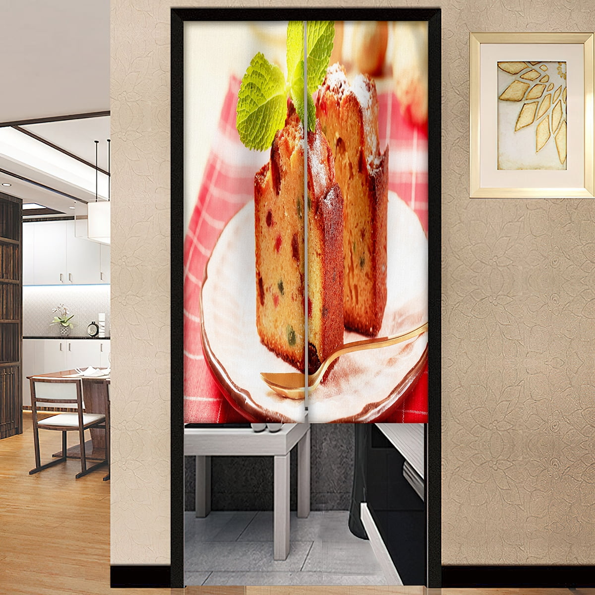 Pink Birthday Cake Print Door Curtain Traditional Chinese Panel ...