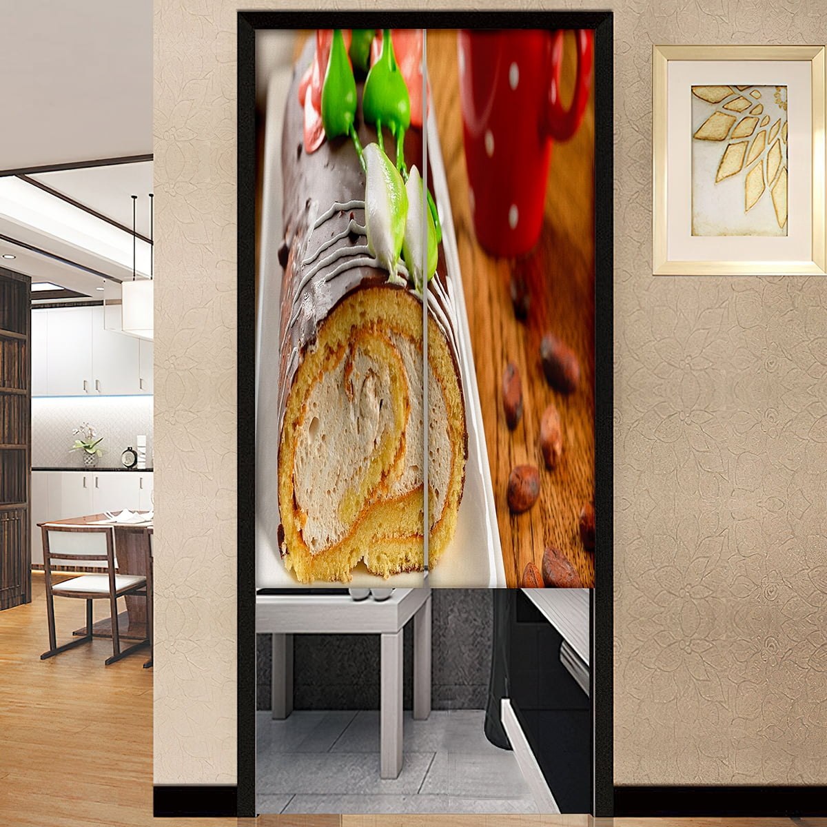 Pink Birthday Cake Print Door Curtain Traditional Chinese Panel ...