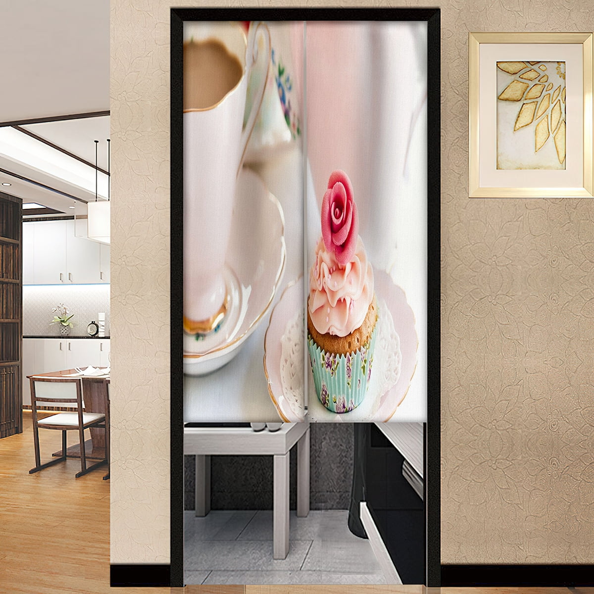 Pink Birthday Cake Print Door Curtain Traditional Chinese Panel ...