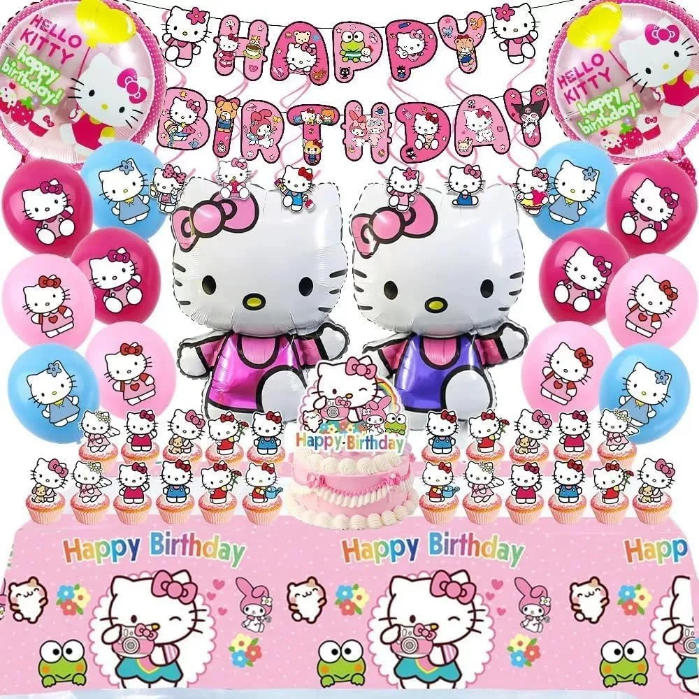 Pink Birthday Decorations Set, Pink Party Supplies Cartoon Theme with ...