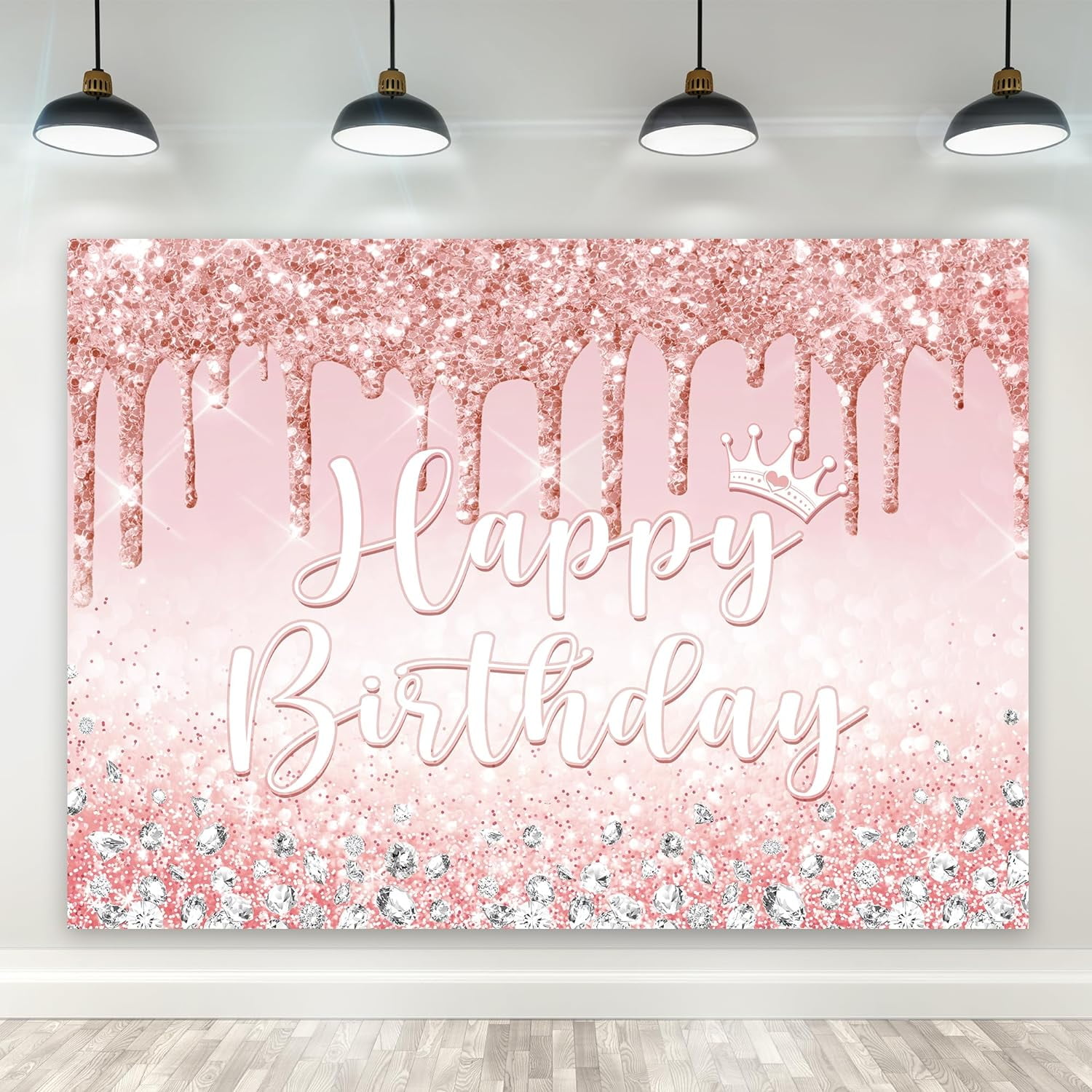 Pink Birthday Girl Backdrop Luxury Fluid Bokeh Diamond Dots Polyester ...