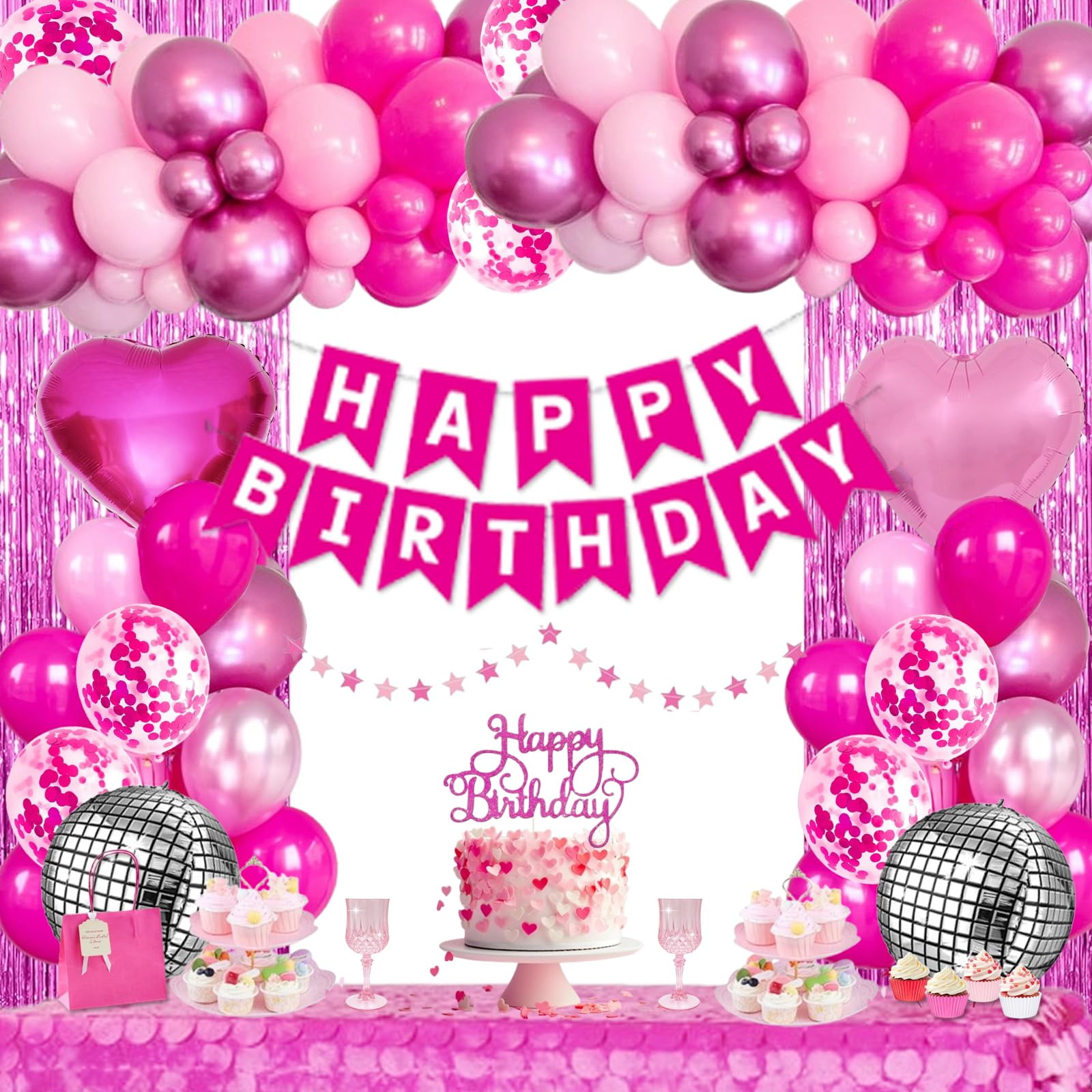 Pink Birthday Party Decorations for Women KKS1 Girls with Happy ...