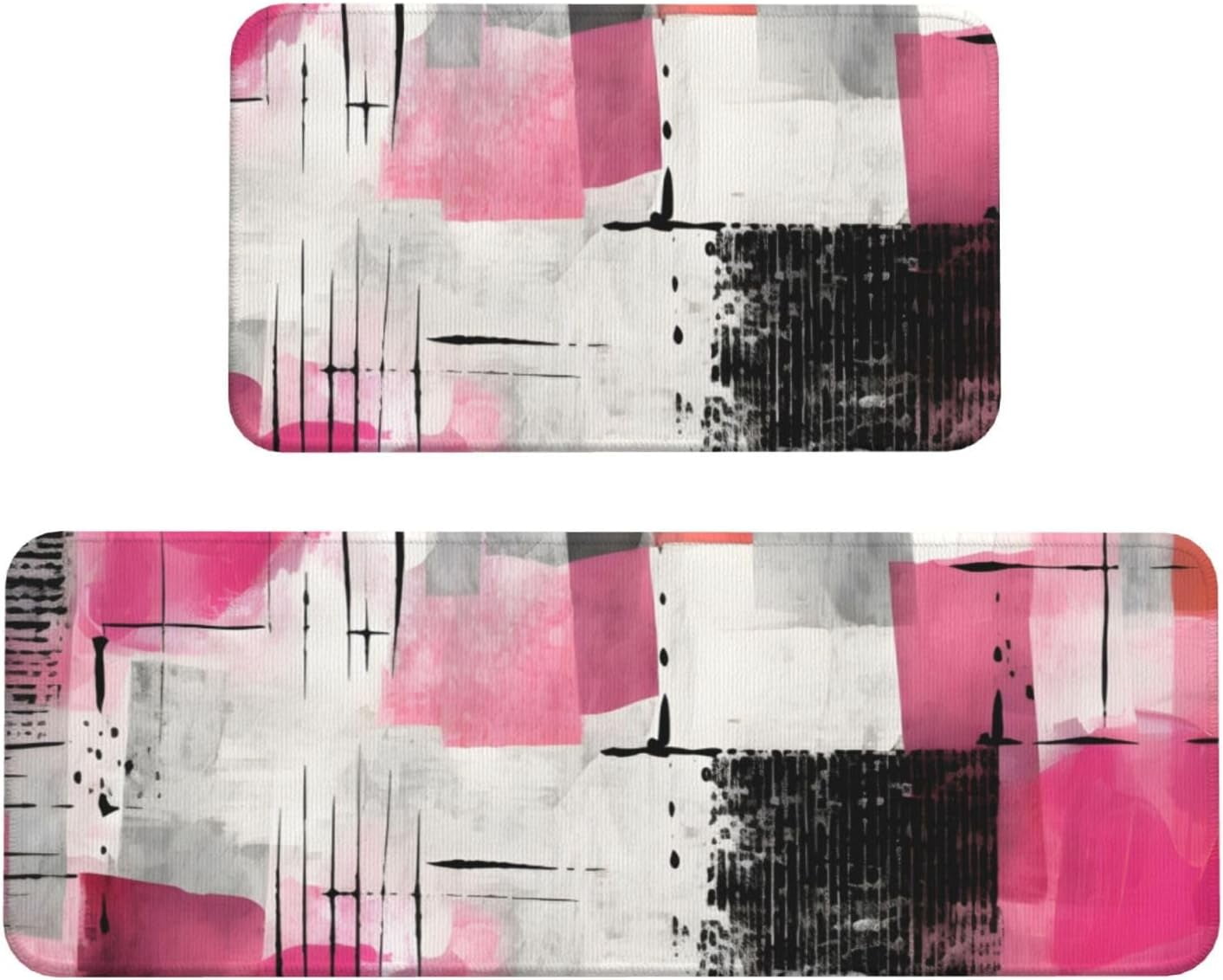 Pink Black Abstract Kitchen Mats for Floor, Minimalist Modern Art ...