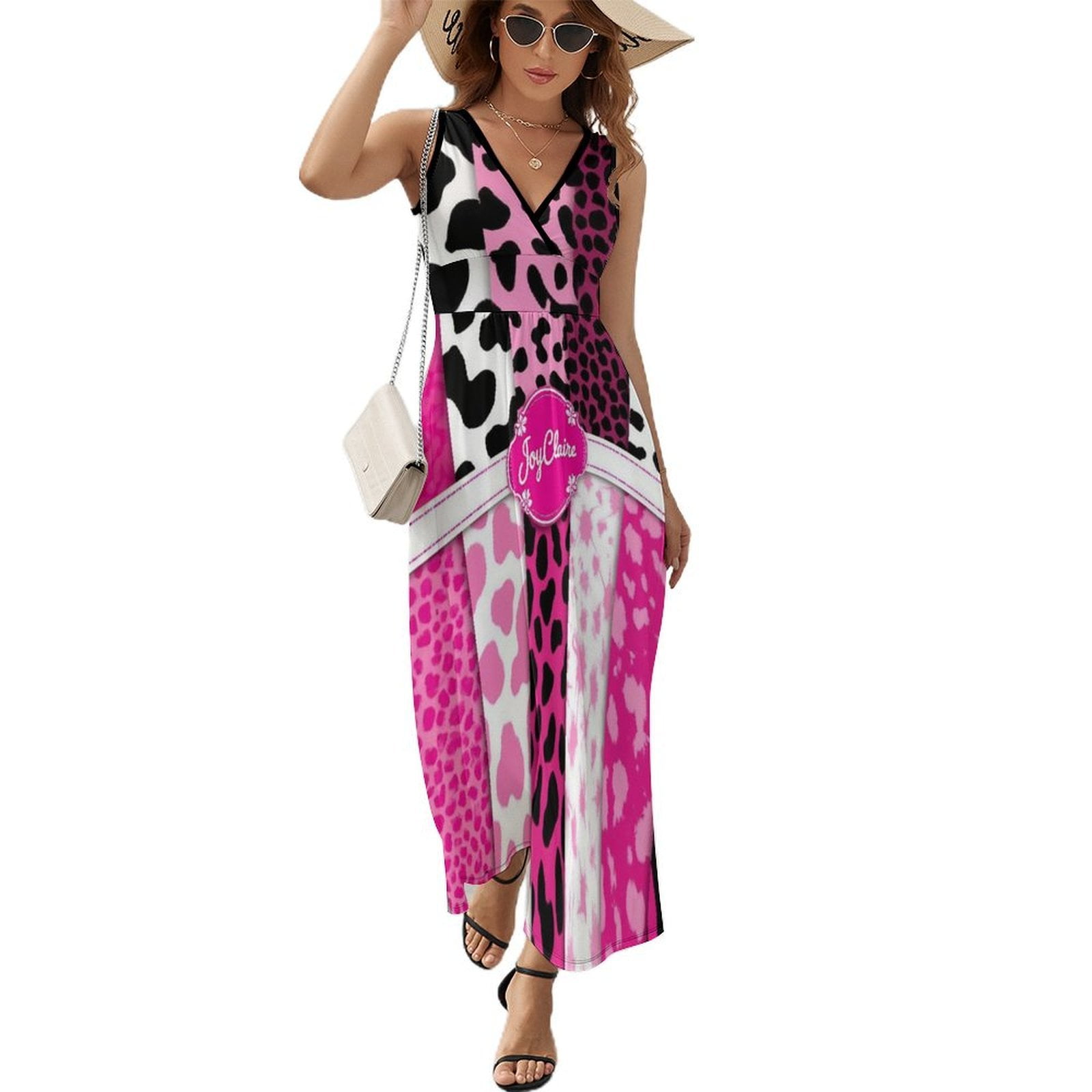 Pink Black Animal Print Papers Dress Fashion Boho Beach Long Dresses ...