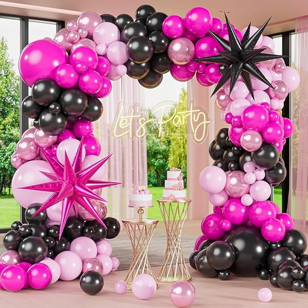 Pink and Black Balloon Arch Garland Kit with Hot Pink Black Light Pink ...