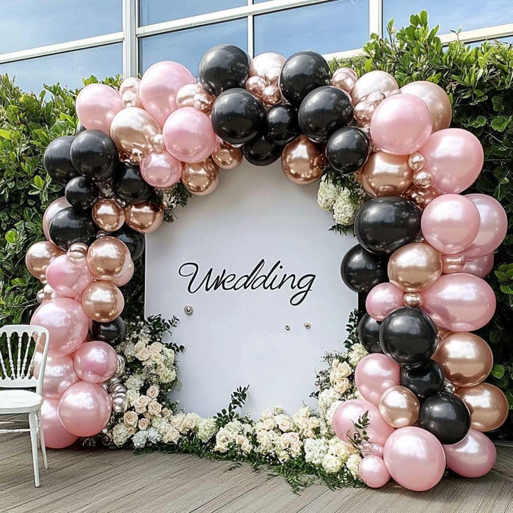 Pink Black Balloon Arch Kit - NSD3 Double Stuffed Pastel Pearl Baby ...