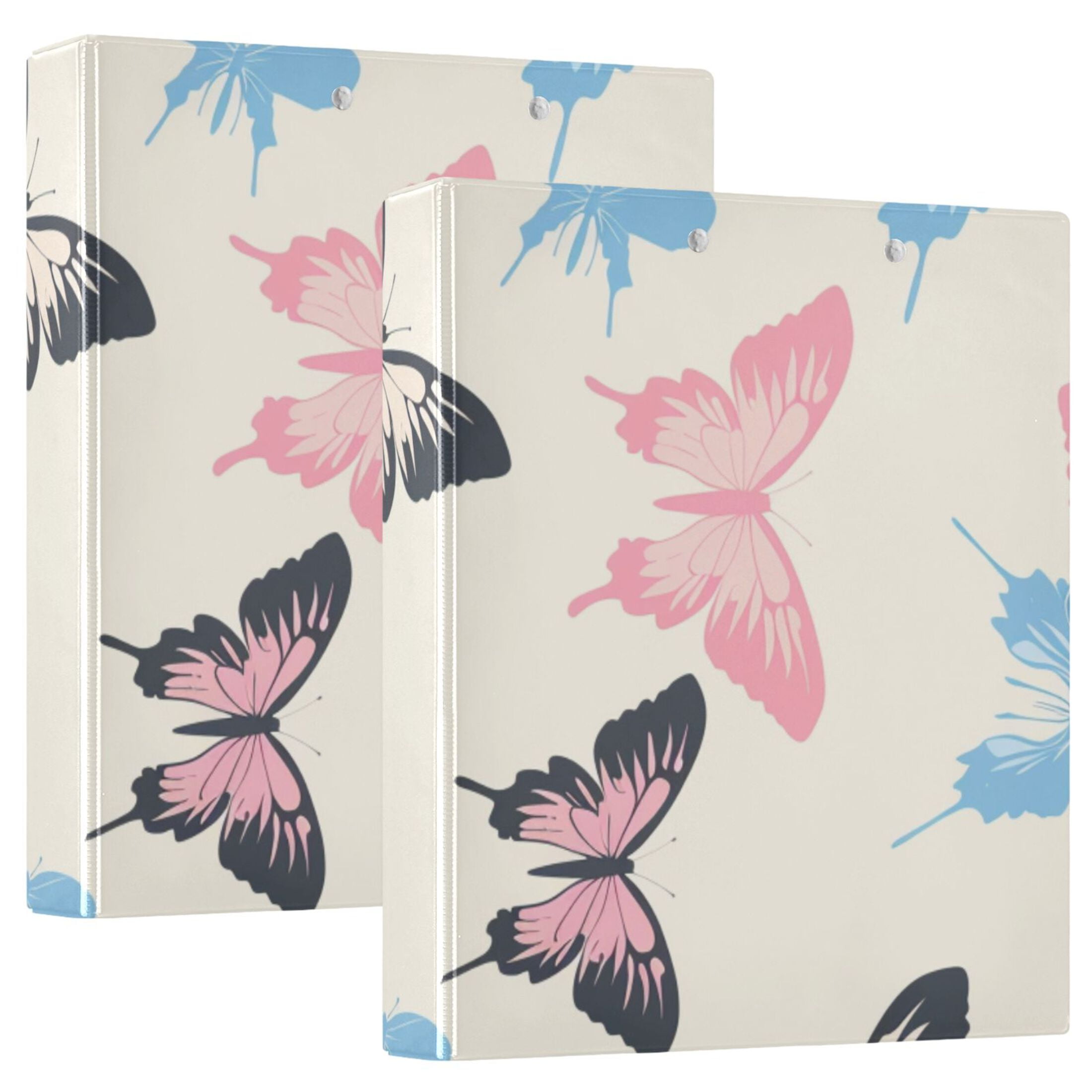 Pink Black Blue Butterflies 3 Ring Binders 1.5 inch Hardcover File ...