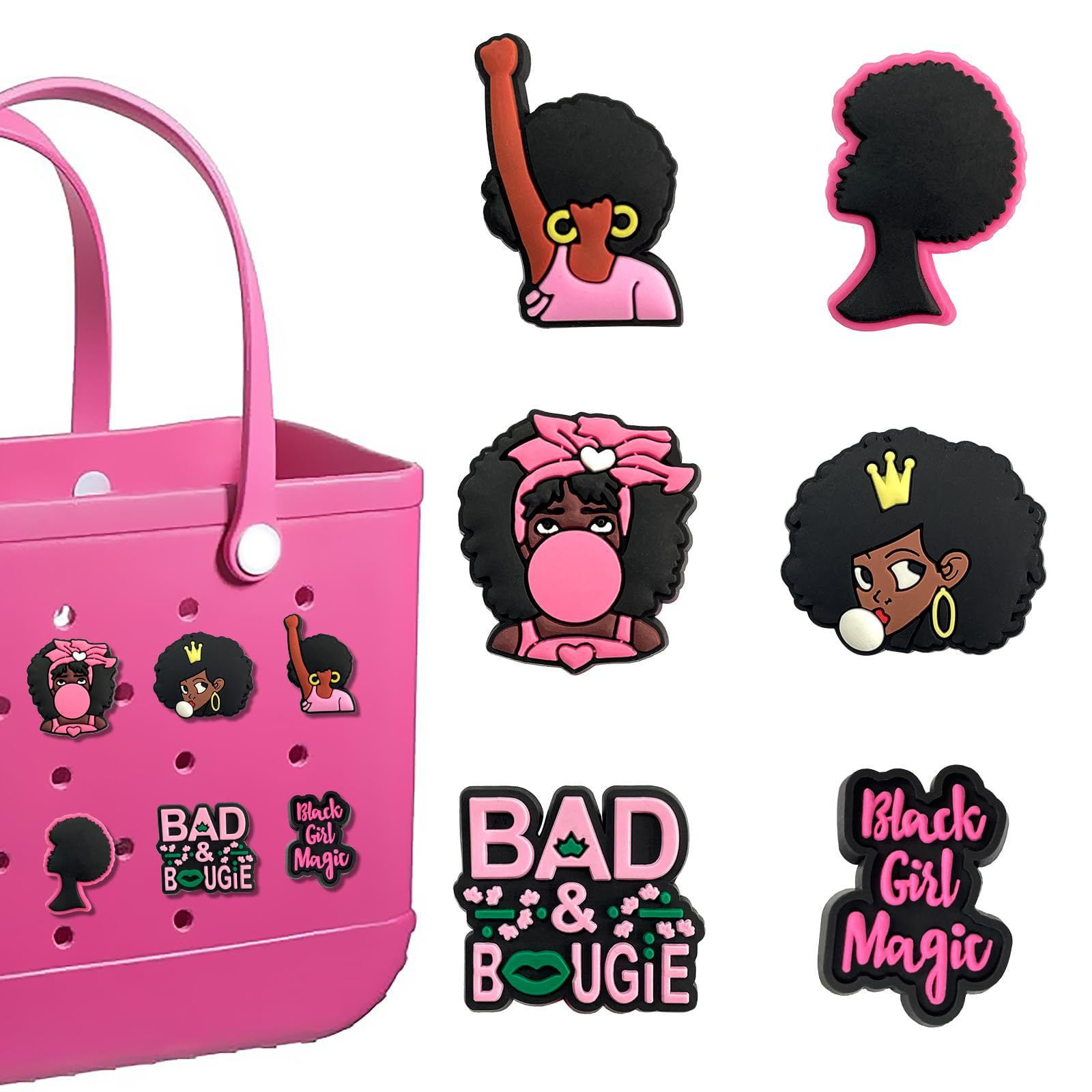Pink Black Girl Charms for Bogg Bag Clips Insert Bogg Bag Accessories ...
