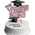 Pink & Black Glitter Congrats 2026 Graduation Cake Topper, Single Piece ...