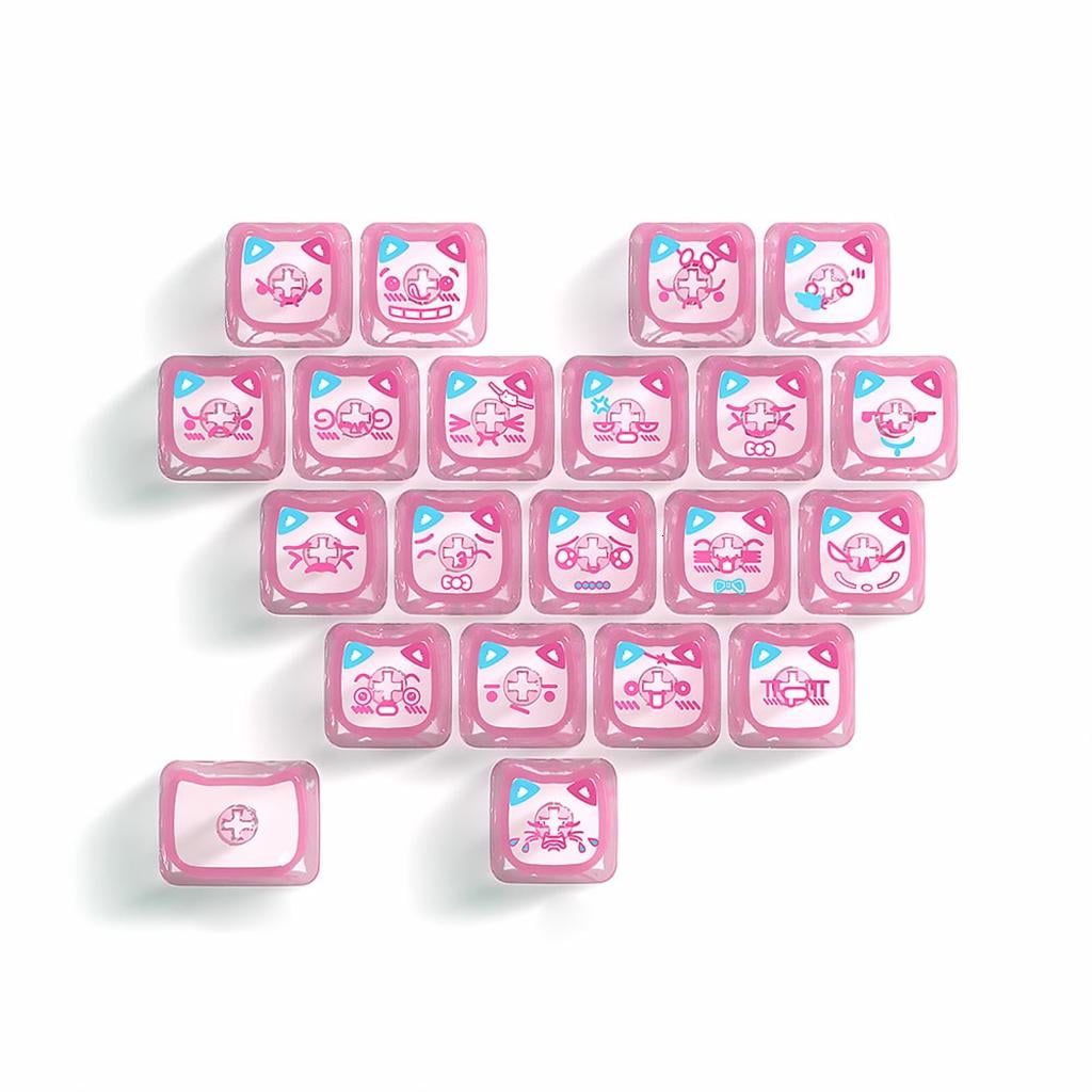 Pink/Black Heart Kitten Keycaps Customizable For Mechanical Keyboards ...