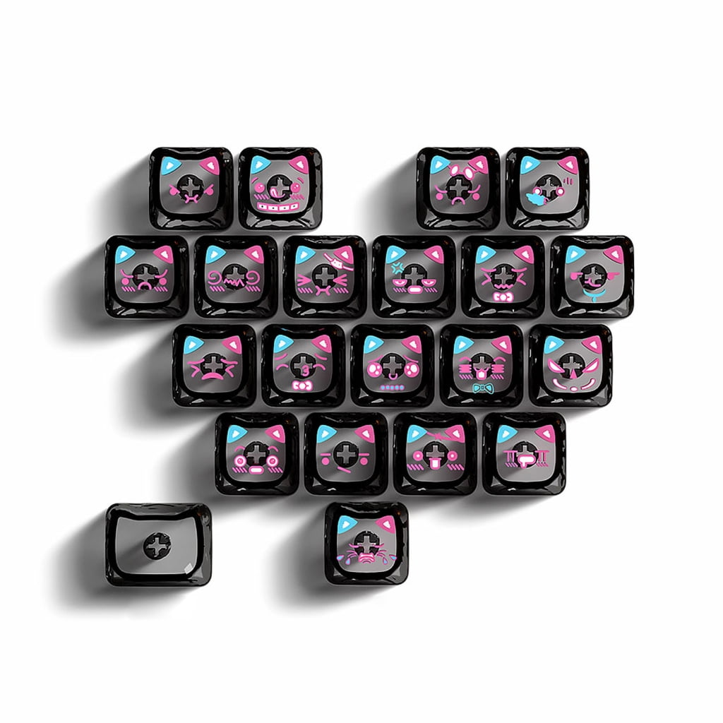 Pink/Black Heart Kitten Keycaps Customizable For Mechanical Keyboards ...
