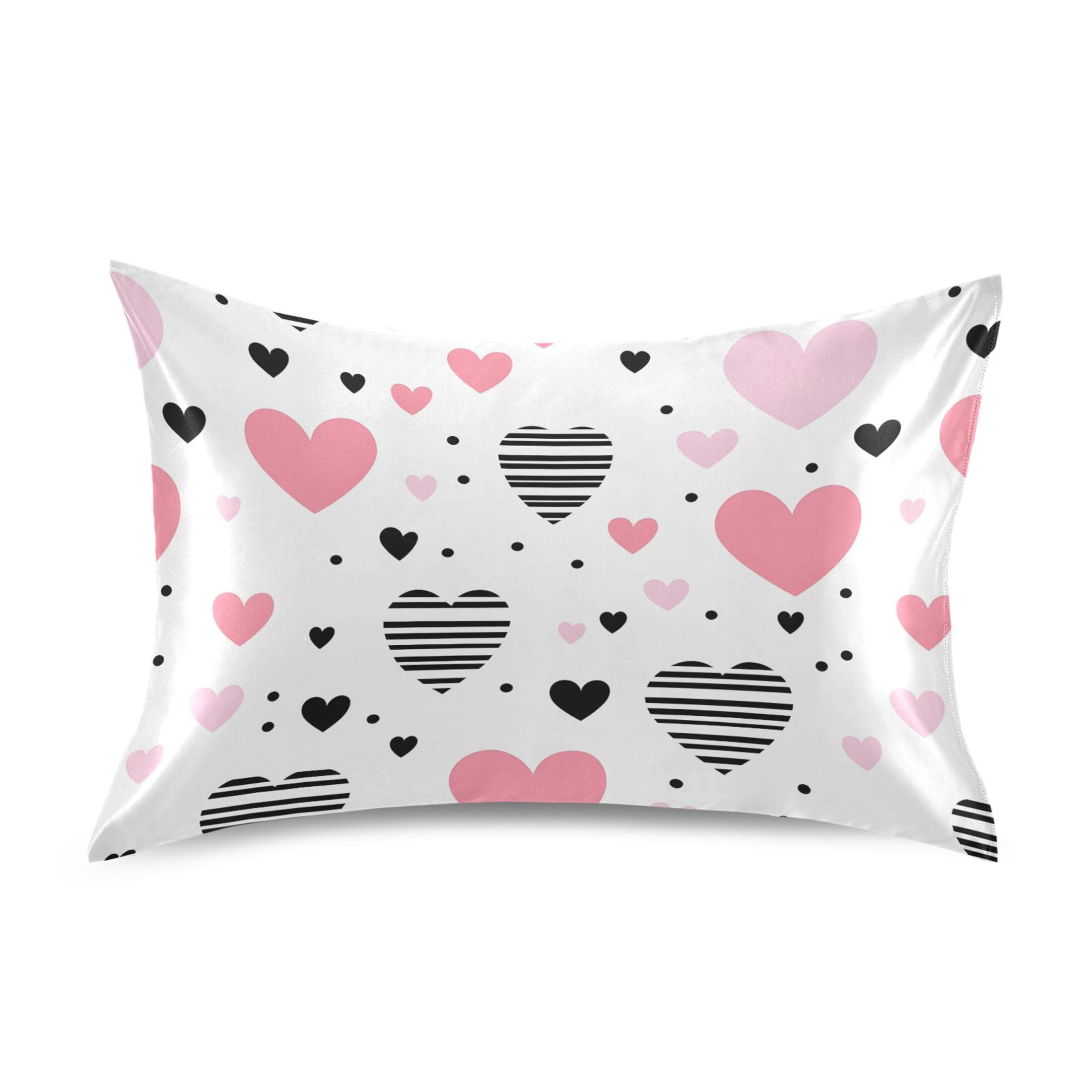 Pink Black Hearts Pattern Queen Size Satin Pillowcase 30''x20'' Double ...