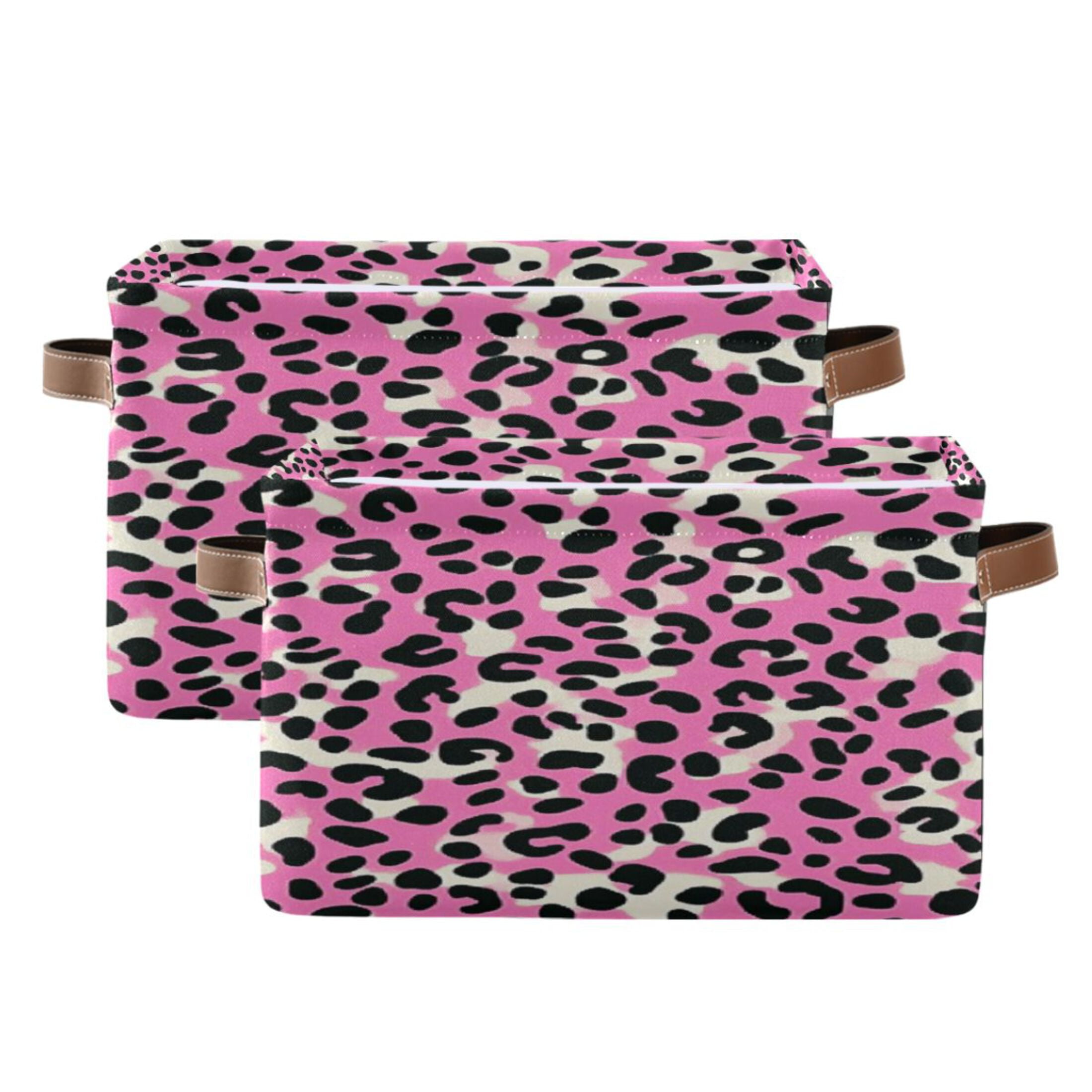 Pink and Black Leopard Foldable Storage Basket,Canvas Fabric Foldable ...