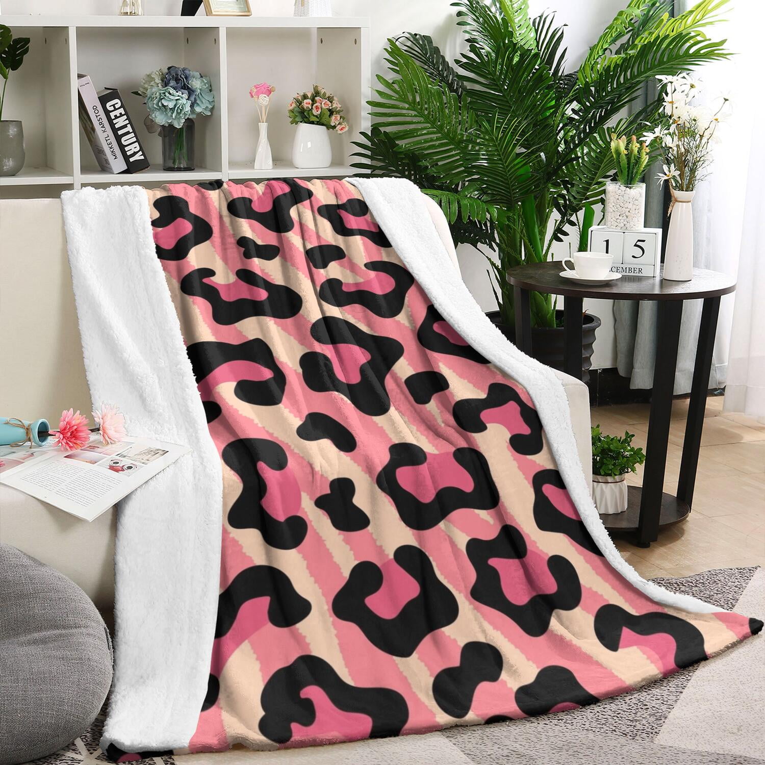 Pink and Black Of Leopard Print Blanket,Comfortable Soft Lamb Wool ...