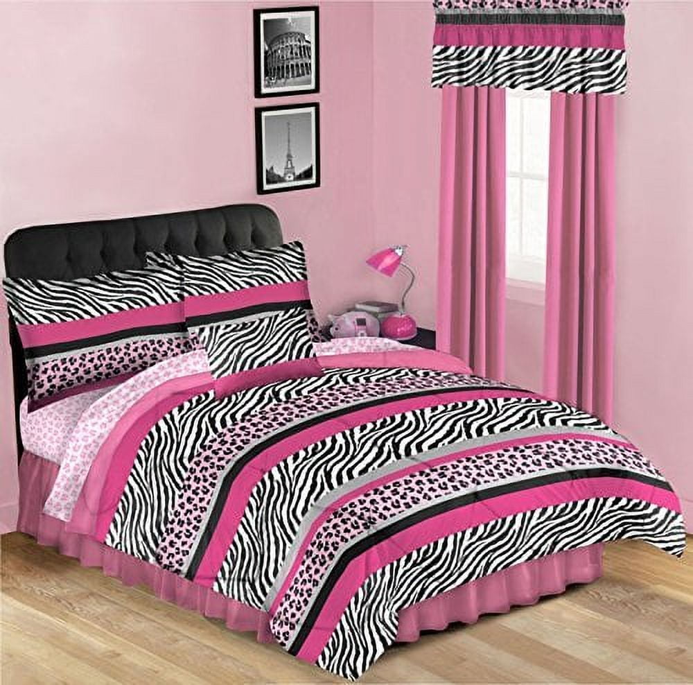 Pink & Black Leopard Zebra Teen Girls Twin Comforter & Sheet Set (6 ...