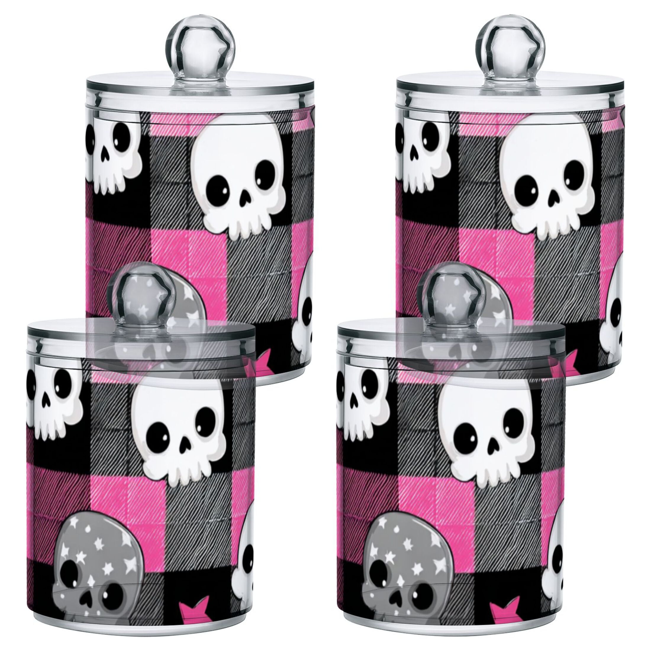 Pink Black Plaids Skulls Stars Cartoon Translucent Plastic Cans Storage ...