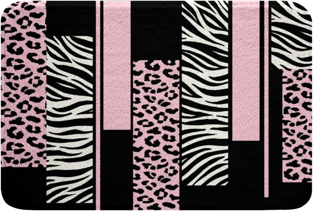 Pink Black White Leopard Bathroom Rugs for 16"x24" Cheetah Bath Rugs ...