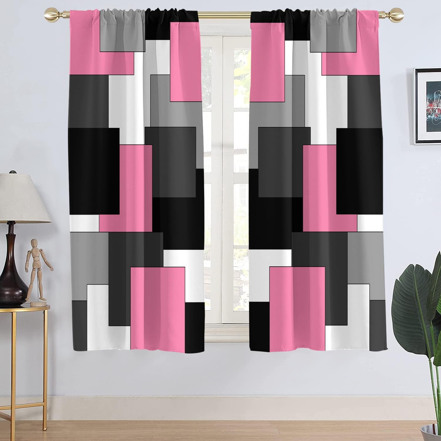 Pink and Black Window Curtain Grey Gray White Girls Girly Abstract ...