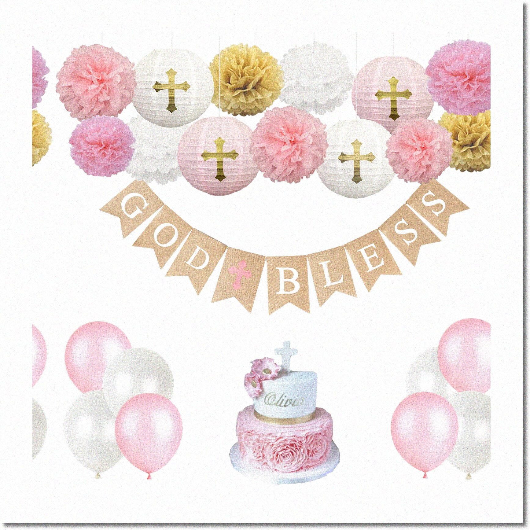 Pink Blessings Celebration Set: Baptism, Christening, First Communion ...