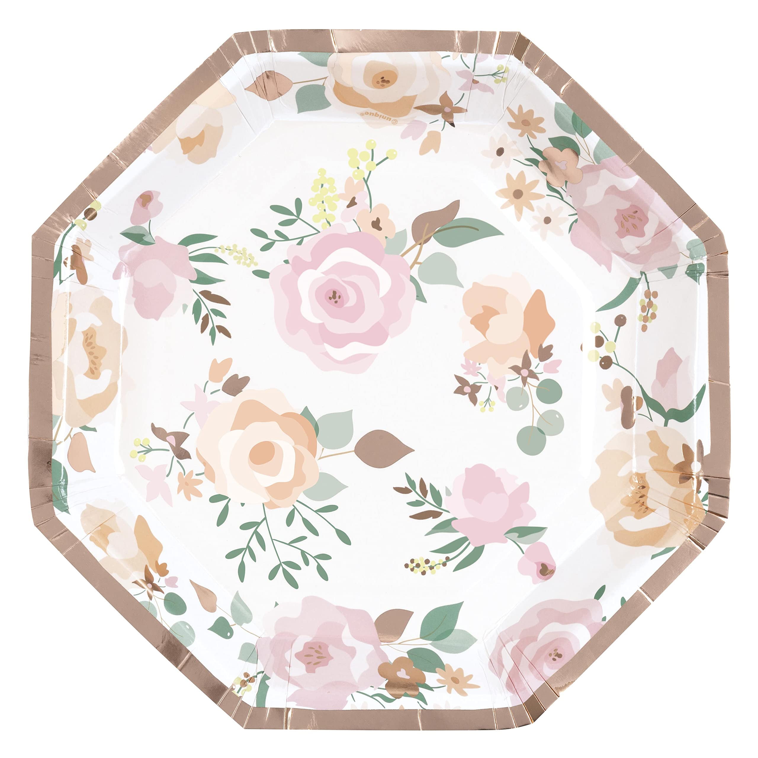 Unique 28714 Foil Stamped Octagonal Paper Plates-21 cm-Pink Blooms ...