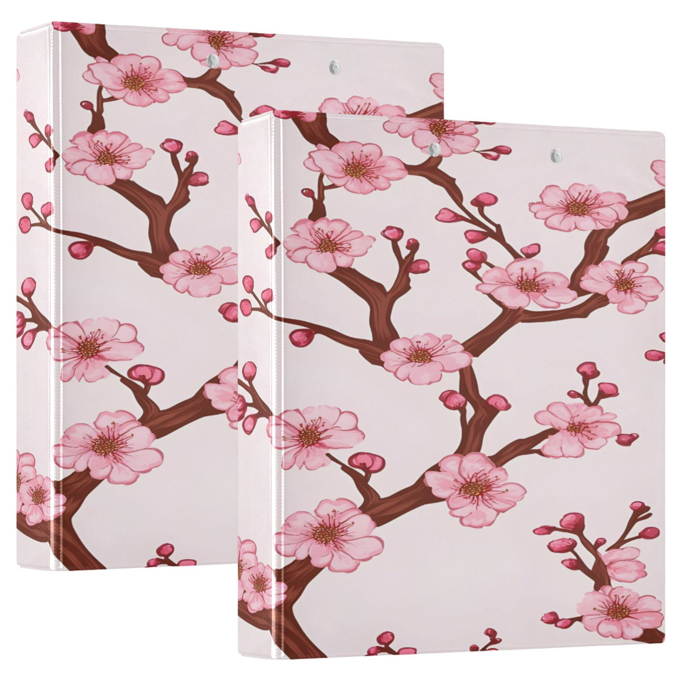 Pink Blossom Branches 12.4x10.6in PVC Round Ring Binders, 2-Pack, D ...