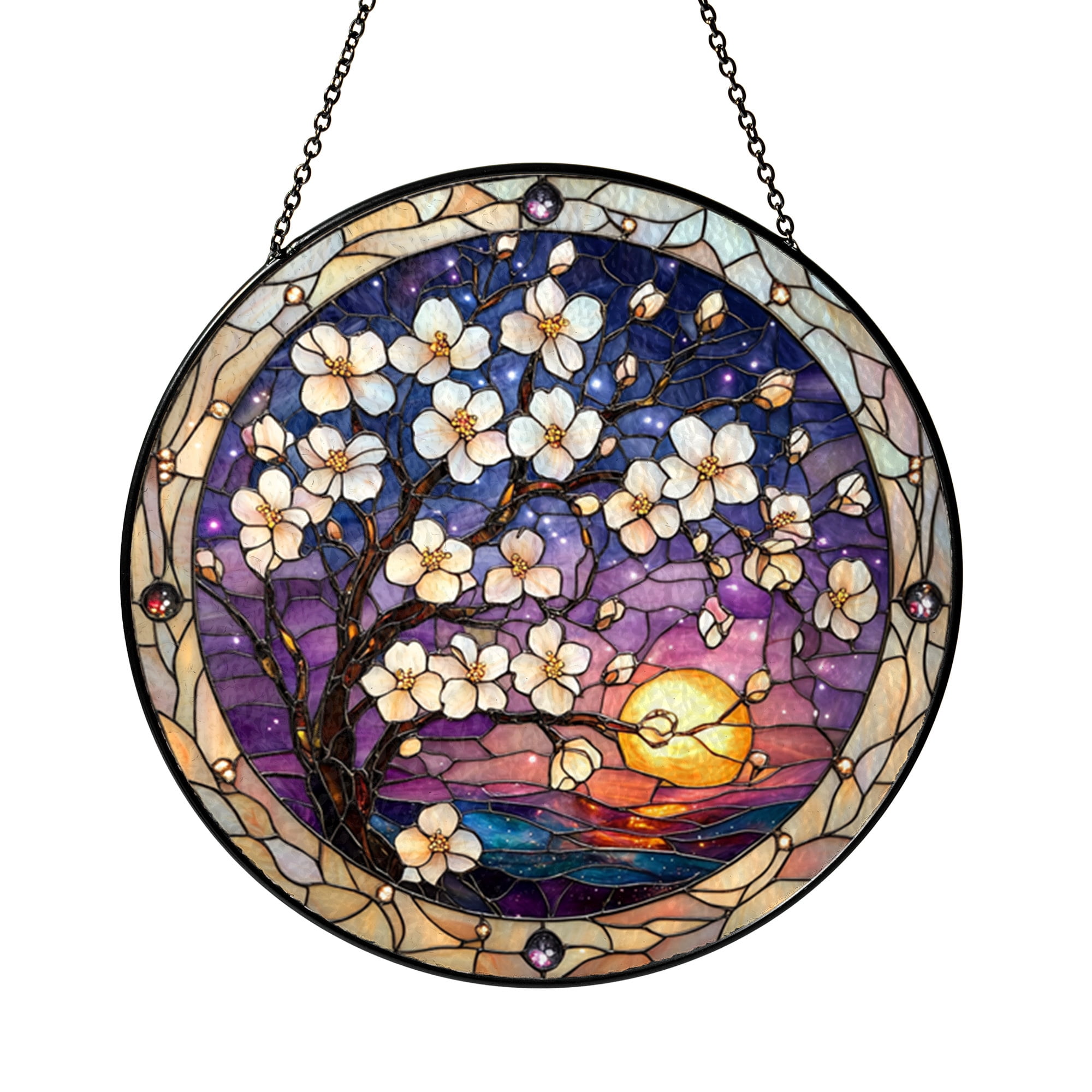 Pink Blossom Moonlit Night Stained Glass Suncatcher – Window Decor ...