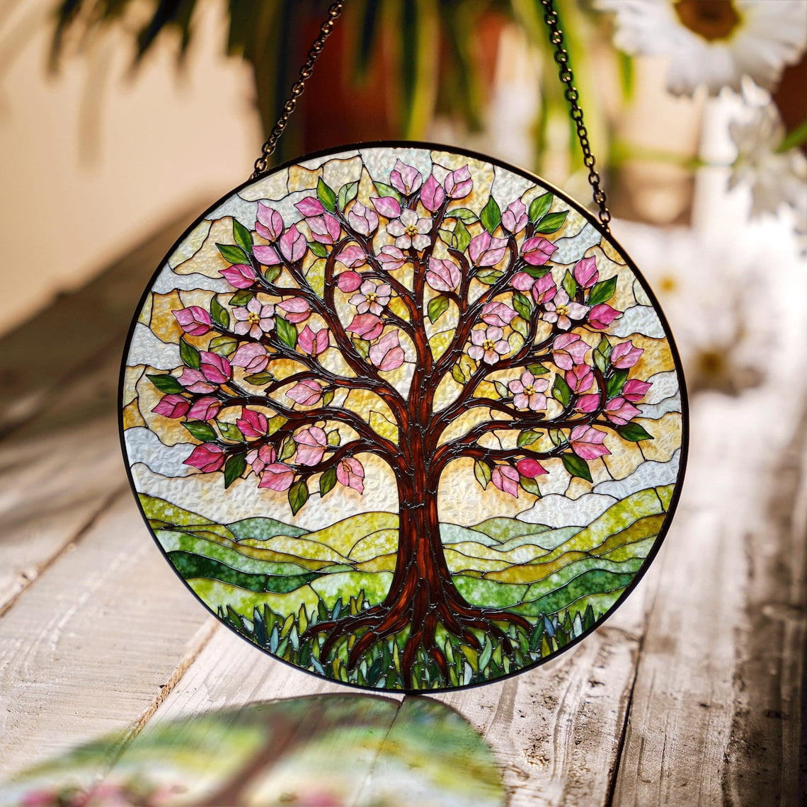 Pink Blossom Tree Suncatcher, Glass Window Decor for Friends, 7.9 in ...