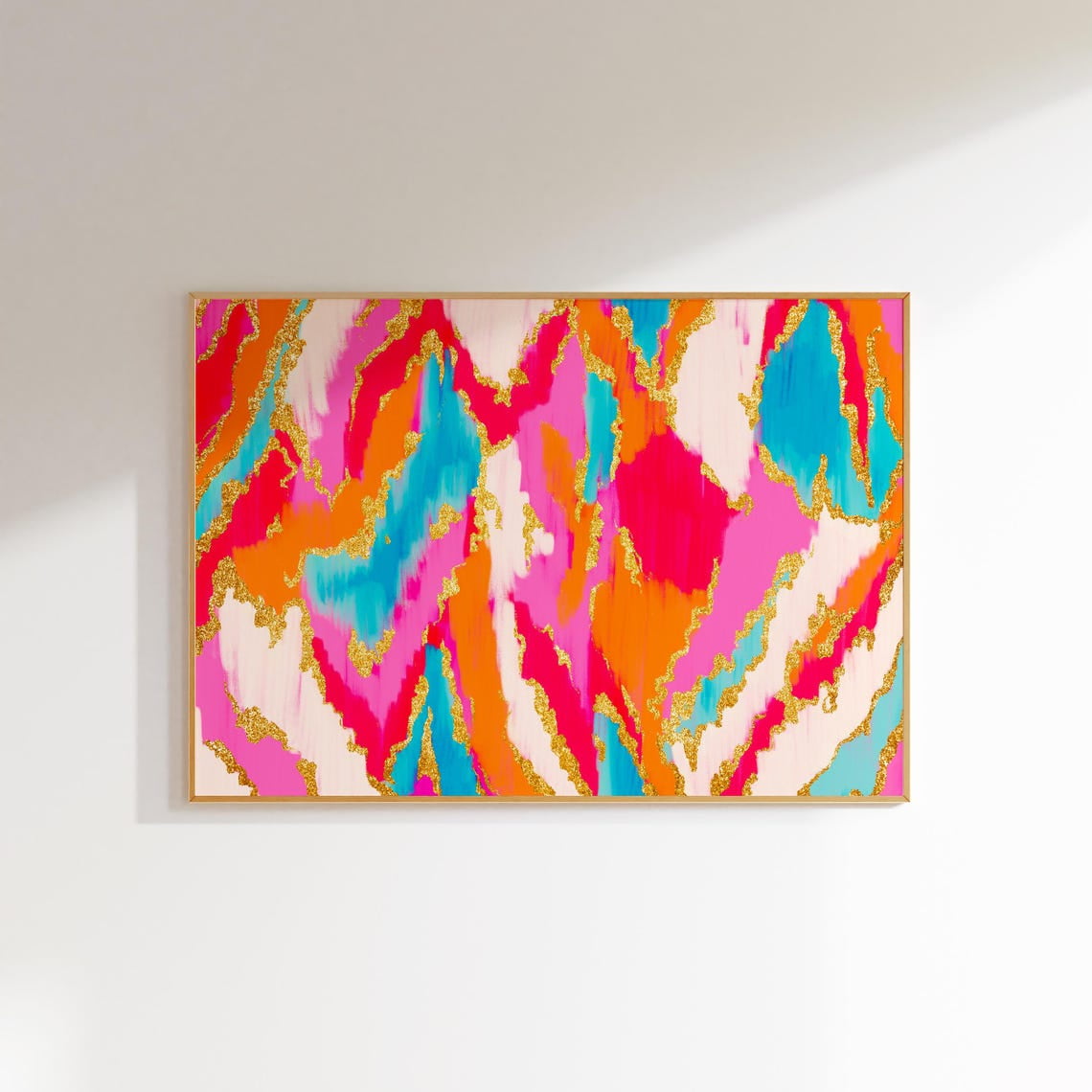 Pink Blue Abstract Painting Preppy Room Decor Vibrant Wall Art, College ...