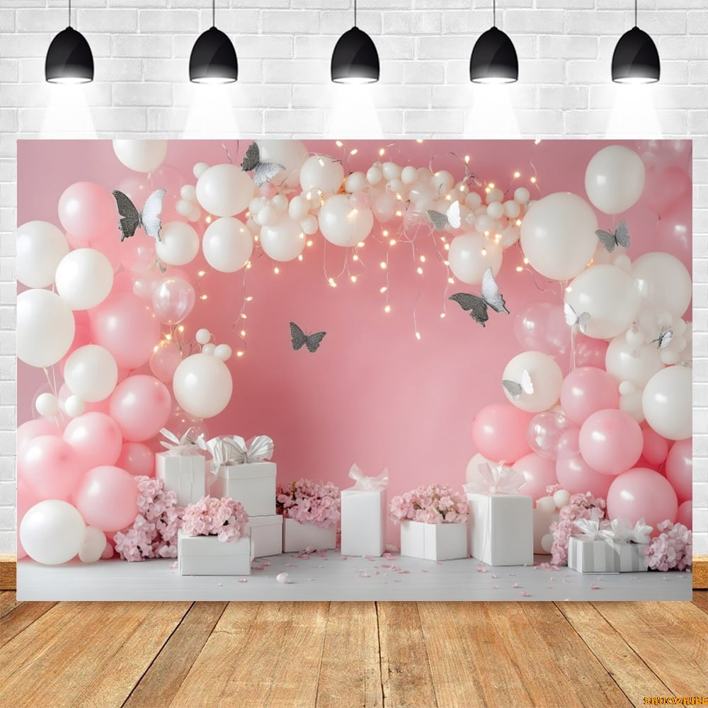 Pink Blue Balloons Flower Butterfly Backdrop Newborn Baby Shower ...