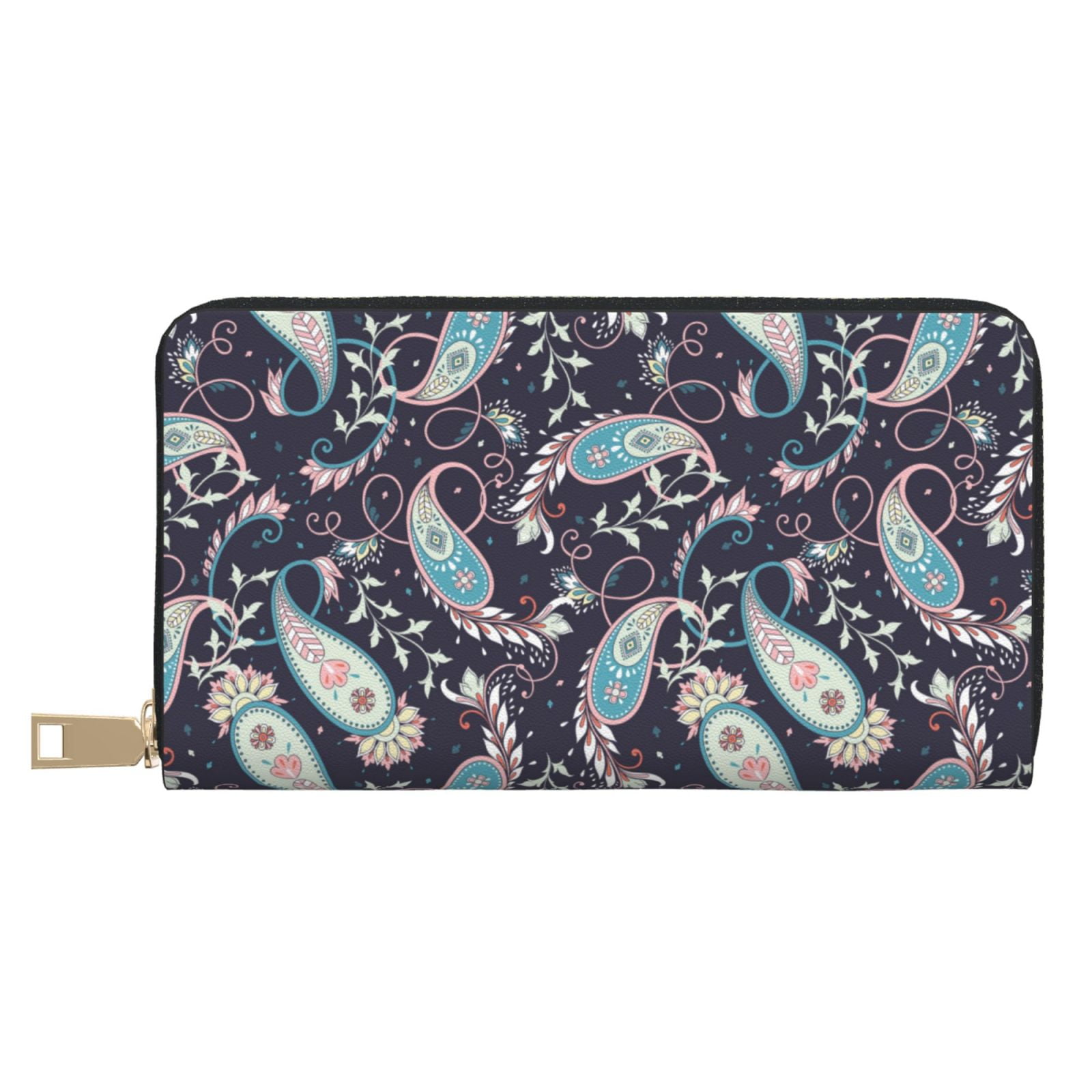 Pink Blue Black Paisley Wallet Women, Leather Bifold Multi Card Wallet ...
