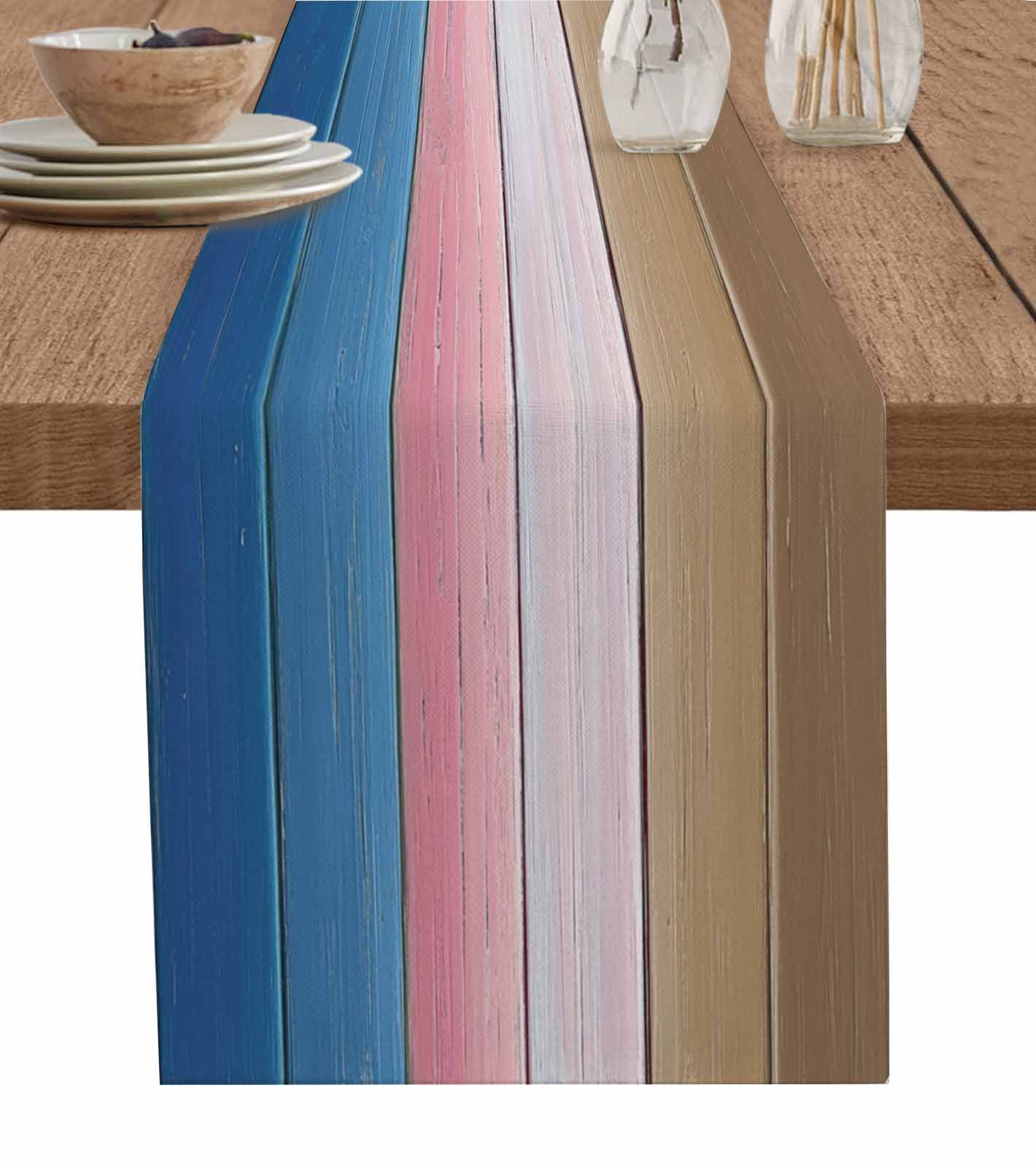 Pink Blue Brown Gradient Table Runners 120 Inches Long, Cotton Linen ...