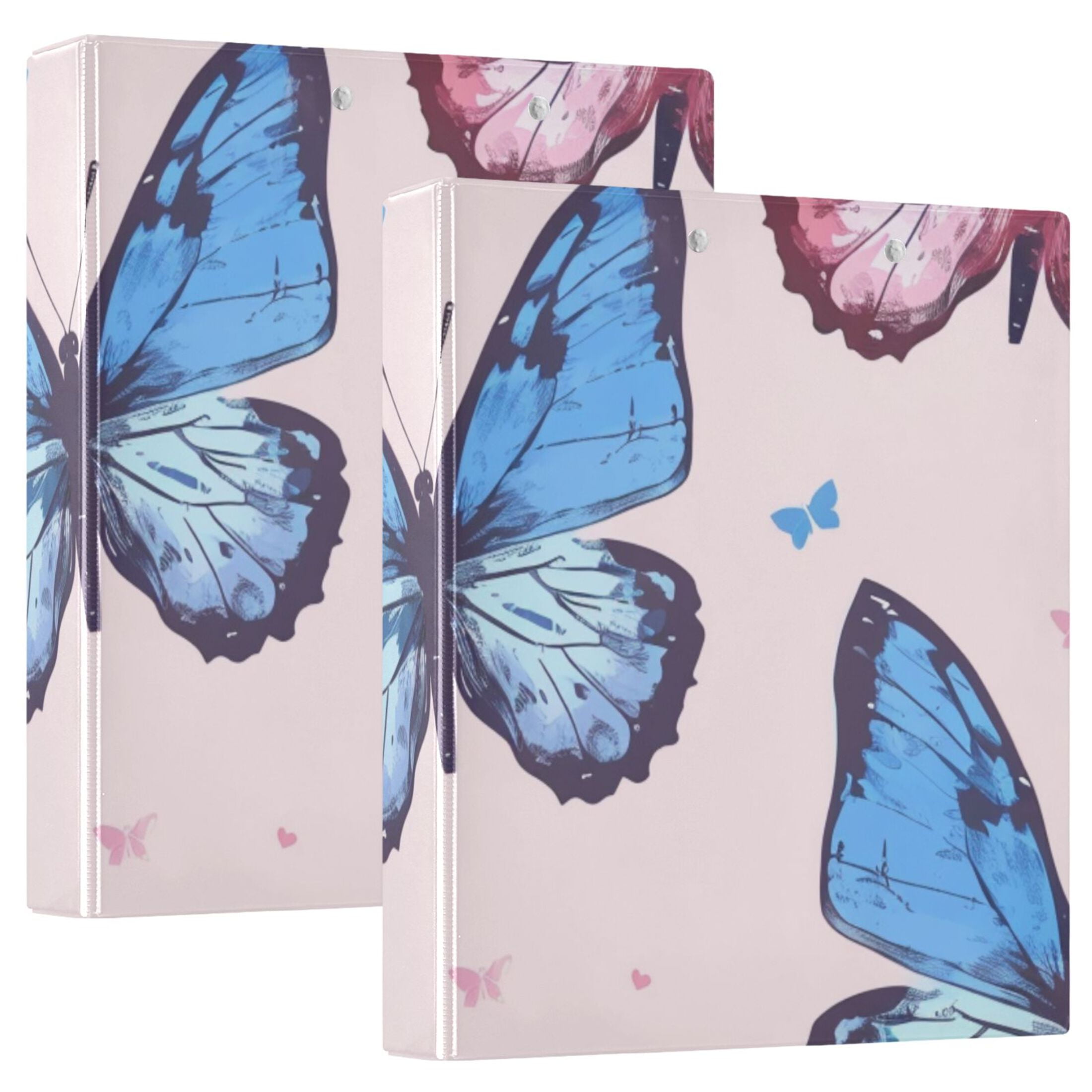 Pink Blue Butterflies 3 Ring Binders 1.5 inch Hardcover File Folders ...