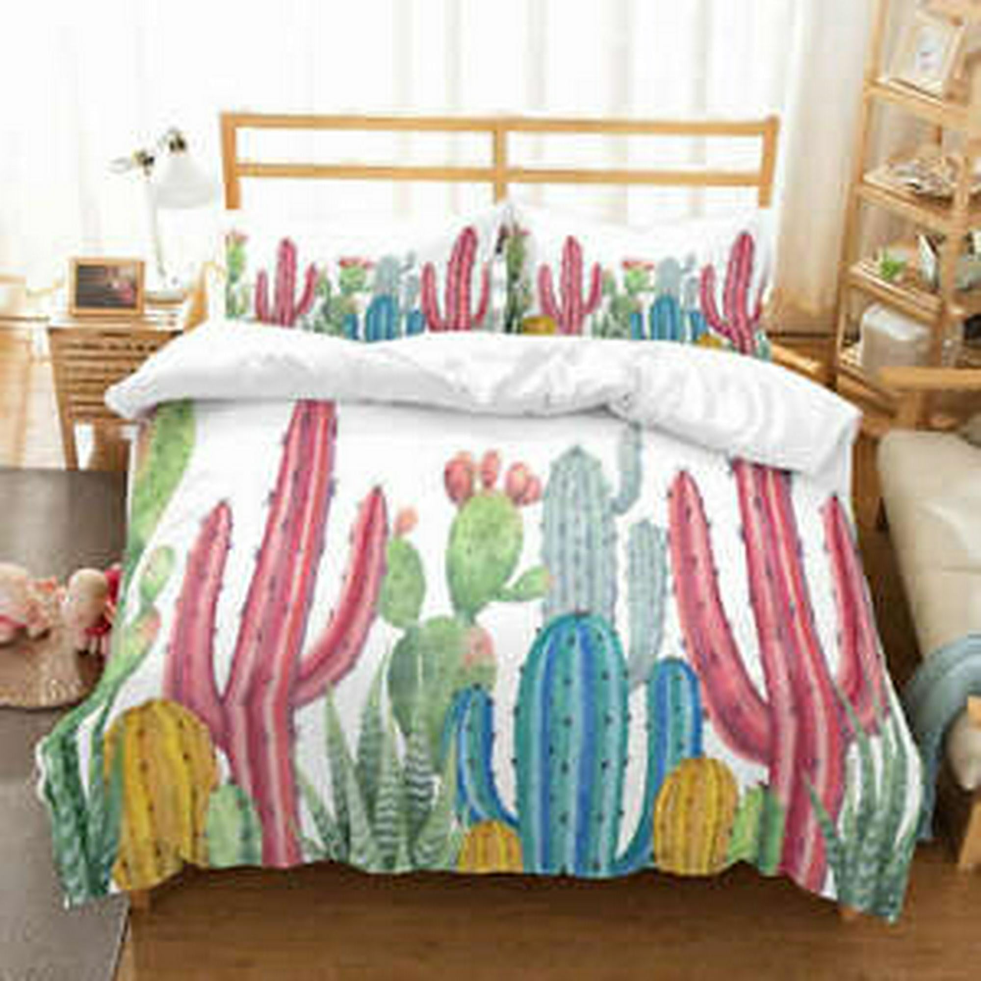 Pink Blue Cactus 3D Quilt Duvet Cover Set Single Double Queen King ...